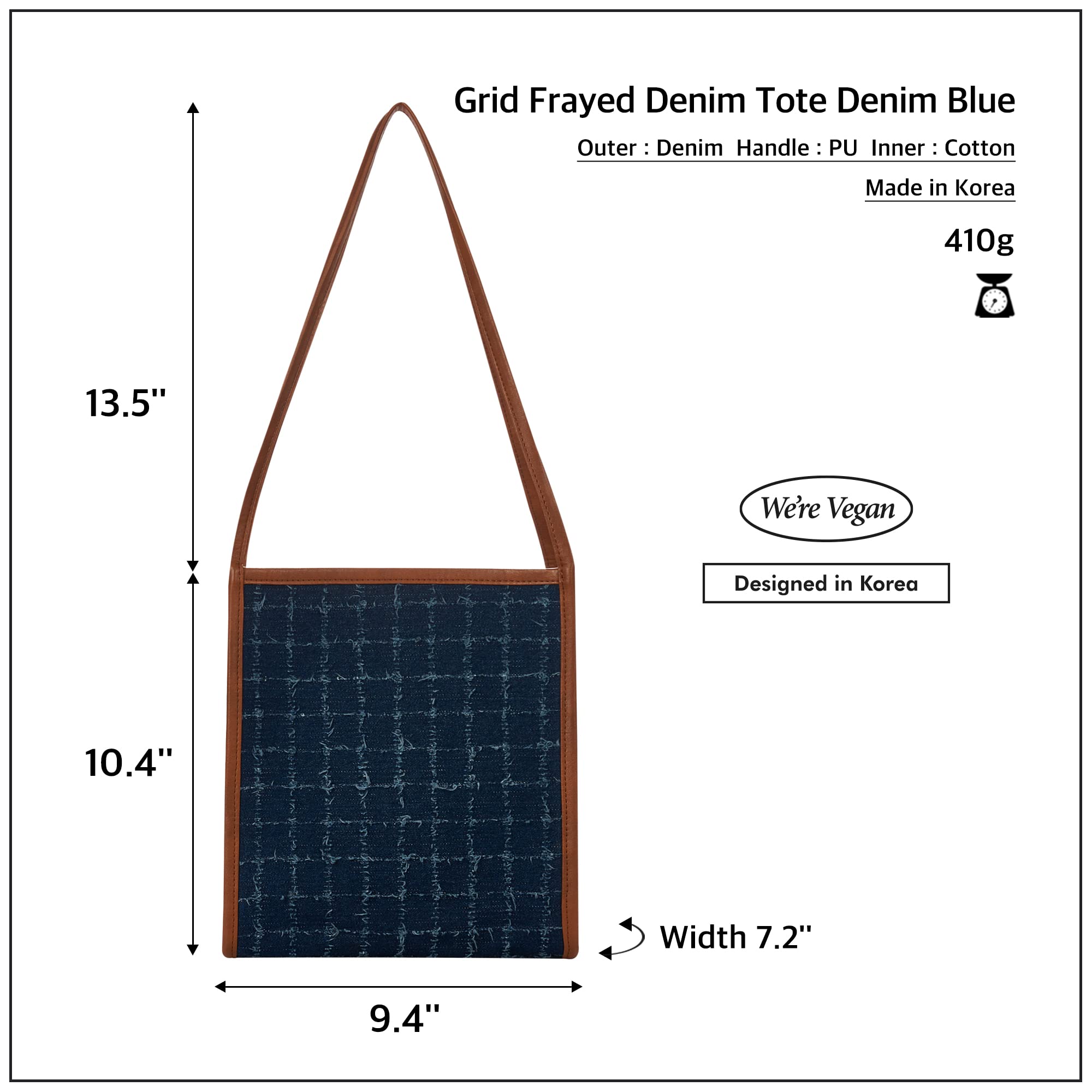 KWANI Grid Frayed Denim Tote Shoulder Bags for Women and Ladies (Denim Blue)