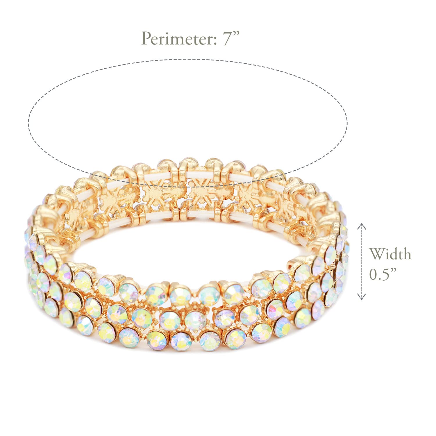 Lavencious Round Shape Rhinestones Thin 3 Rows Elastic Stretch Bracelet Party Jewelry for Women 7"(Black)