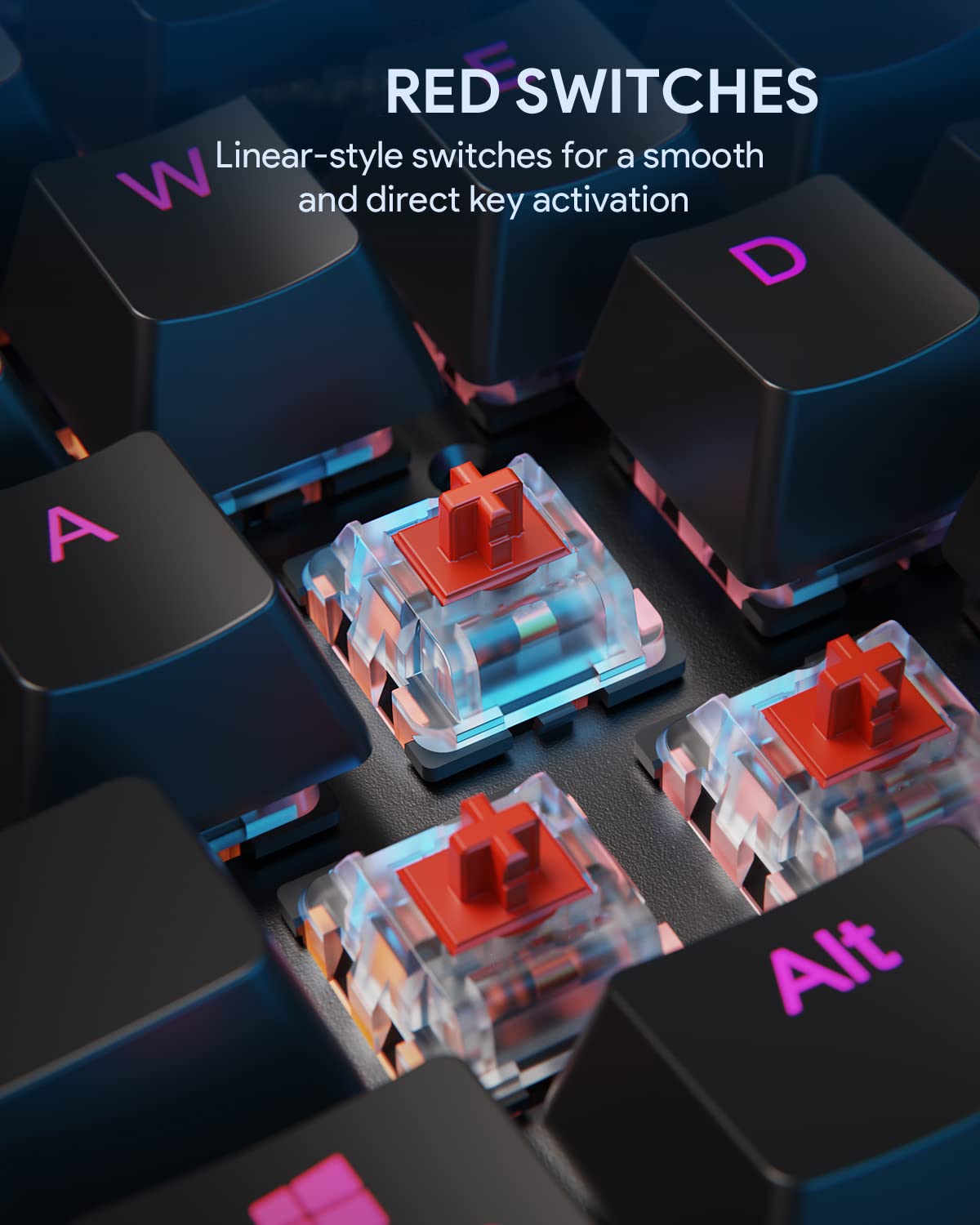 Mechanical Gaming Keyboard RGB Backlit 104 Keys QWERTY US Layout Rollover, Red Switches Customizable Key with 12 LED RGB Color Modes, 7 Levels Brightness and Speed Adjustment, USB Wired for PC Gamers