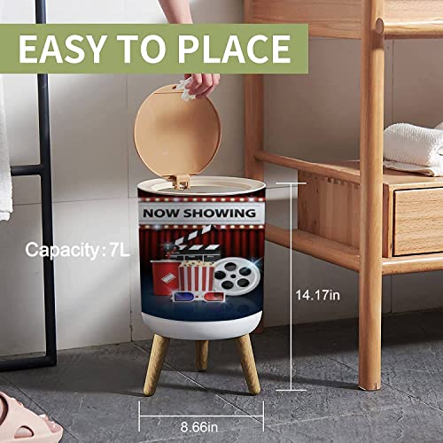 Small Trash Can with Lid Cinema background concept movie theater object on red curtain Garbage Bin Round Waste Bin Press Cover Dog Proof Wastebasket for Kitchen Bathroom Living Room 1.8 Gallon
