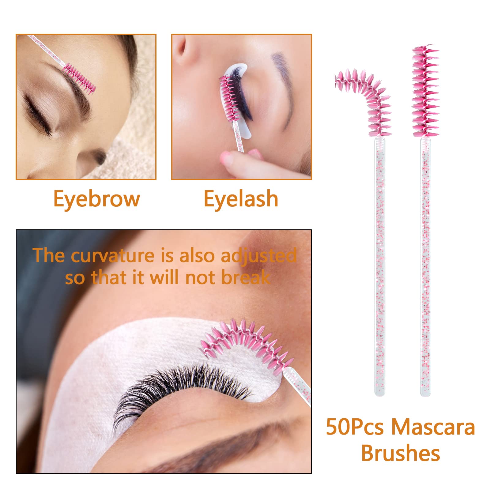 Lash Fan Eyelash Extension Supplies with USB Mini Portable Fans 3 Lash Shampoo Brush 50 Eyelash Mascara Brushes 1 Plastic Wash Bottle for Lash Extension(Rose)