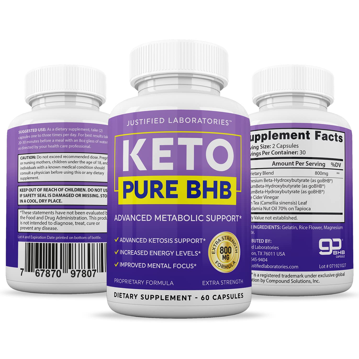 Keto Pure BHB Pills Advanced BHB Ketogenic Supplement Real Exogenous Ketones Ketosis for Men Women 60 Capsules 2 Bottles