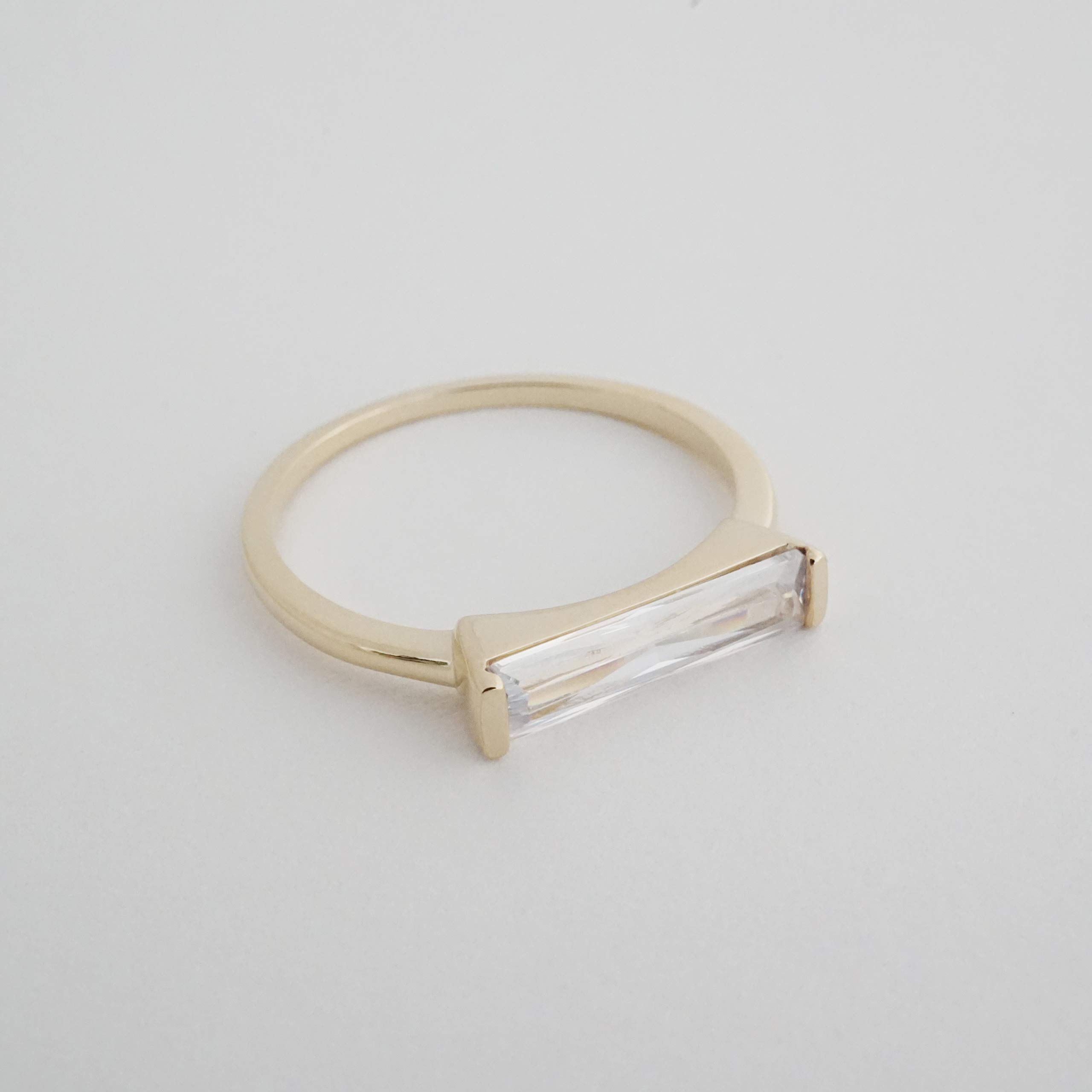 Honeycat Lorena Long Crystal Baguette Ring in Gold, Rose Gold, or Silver | Minimalist, Delicate Jewelry (Gold, 8)