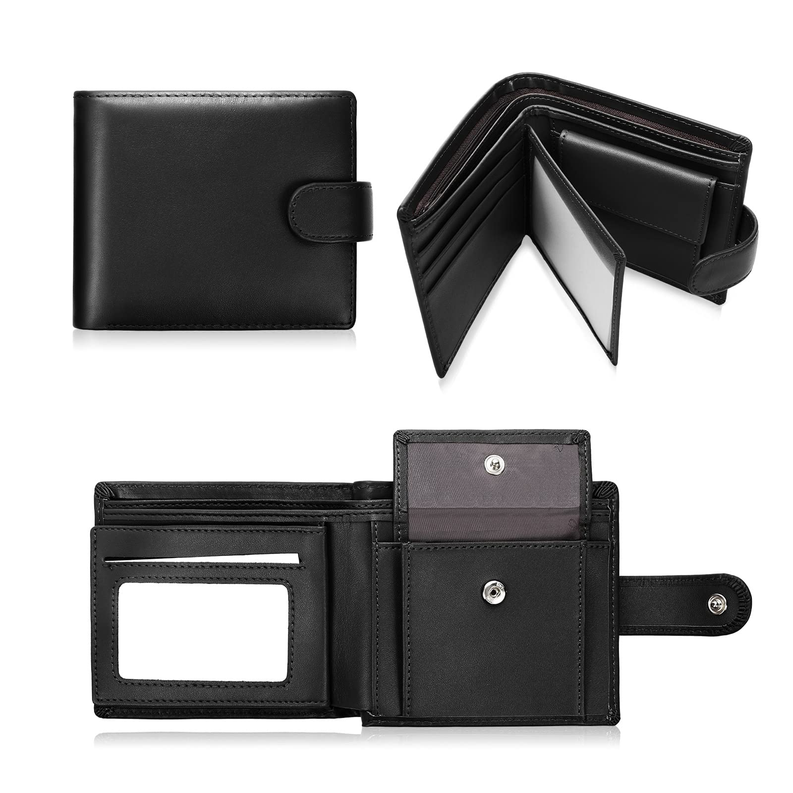 LifeImpree Genuine Leather Wallet for Men Large with Coin Pocket,RFID Bifold Wallets for Men with 2 ID Window and 11 Slots,Gift Box(Black)