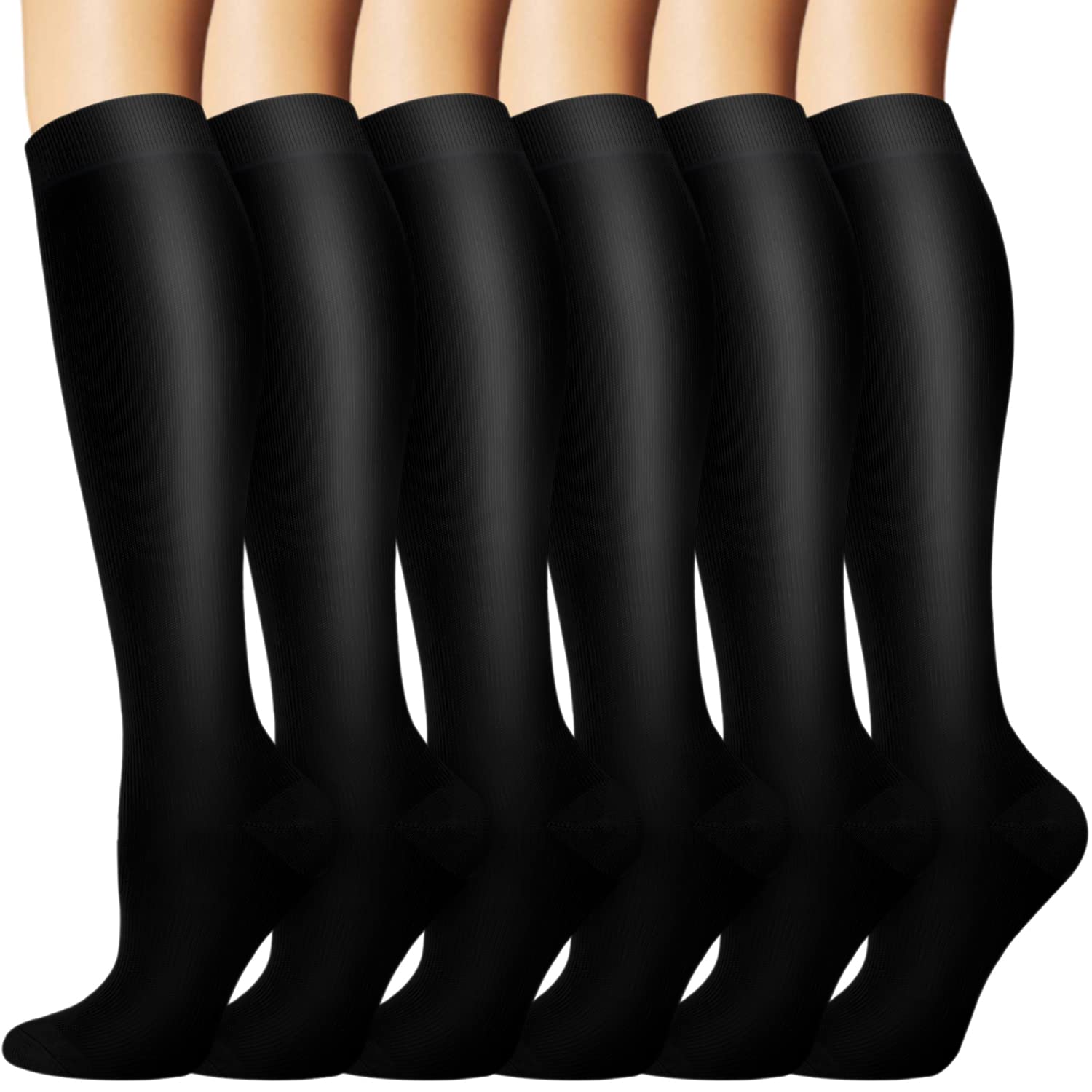 Iseasoo 6 Pairs Compression Socks for Women & Men Circulation,Best Support for Athletic,Running,Nursing,Travel(Black,S/M)