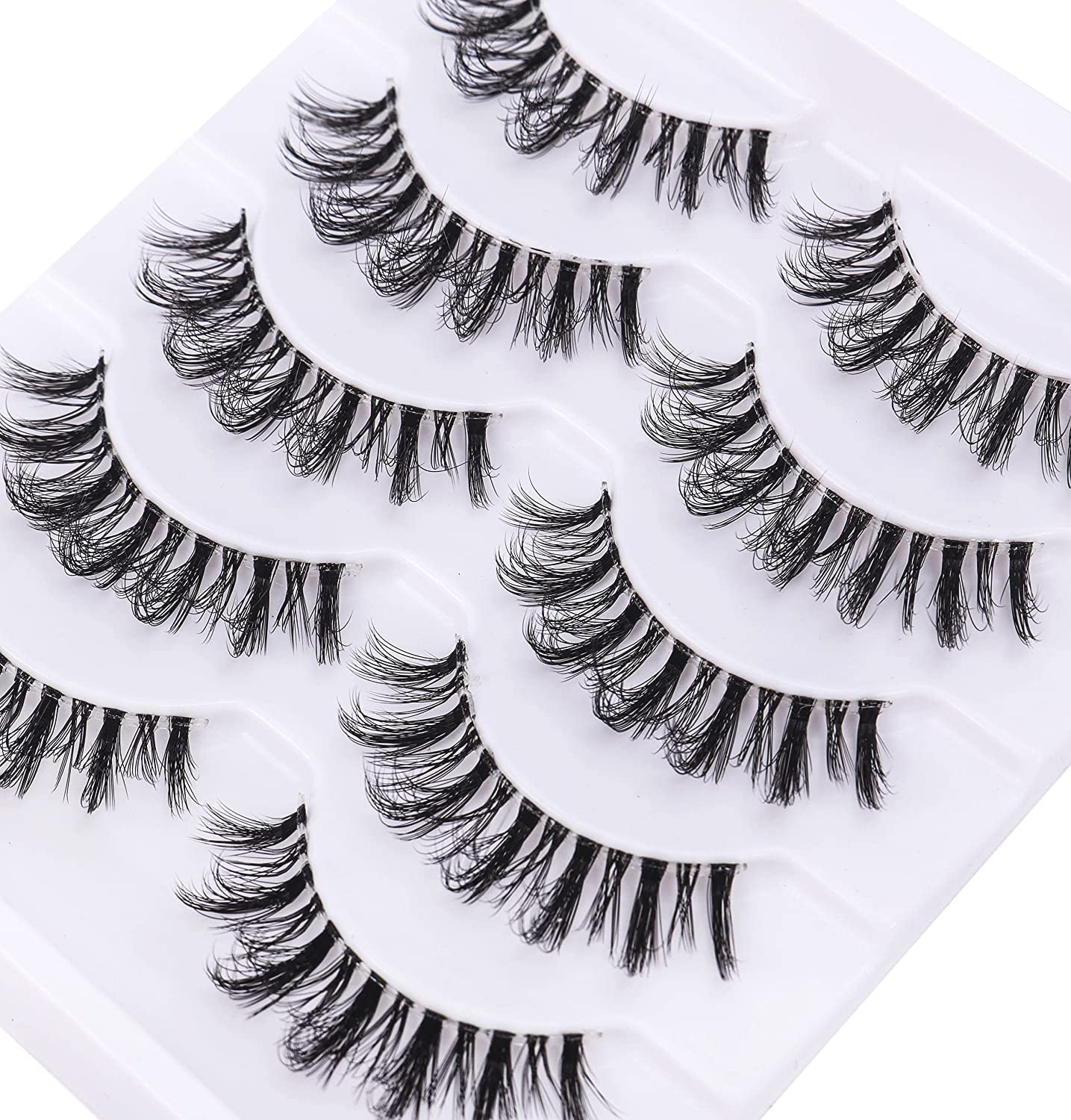 KSYOO Clear Band Dramatic Lashes 8-15mm D Curl Lashes Mink, Fluffy Semi-dramatic 3D Multi-Layered Strip Lashes, Reusable, Invisible Band Strip Eye Lashes - 5 Pairs (Clear Band U6) (Clear Band U6)