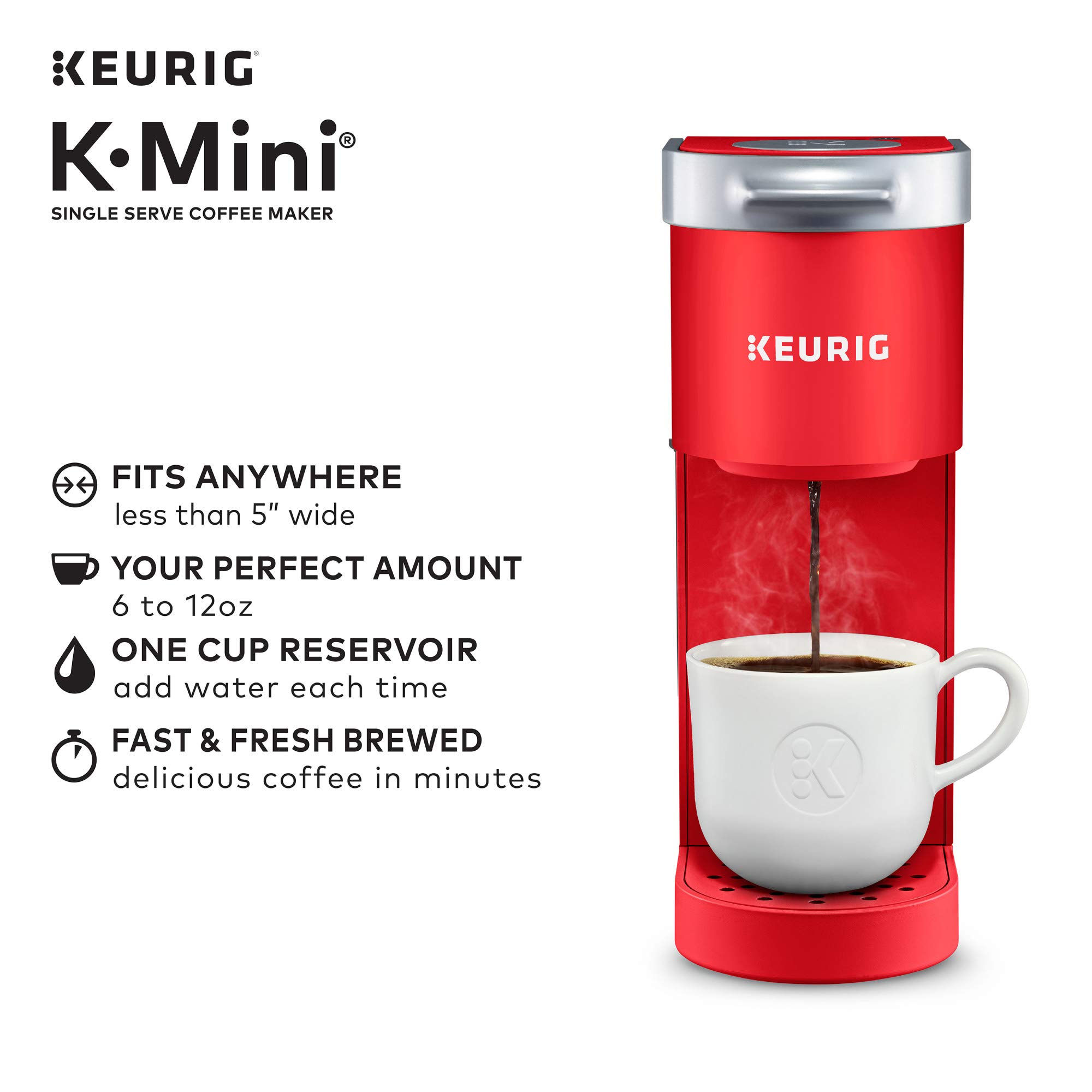 Keurig K-Mini Single Serve K-Cup Pod Coffee Maker, Poppy Red & 3-Month Brewer Maintenance Kit Includes Descaling Solution, Water Filter Cartridges & Rinse Pods, 7 Count
