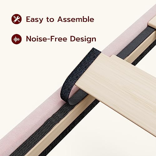 IKIFLY Velvet Upholstered Full Size Bed Frame - Button Tufted Full Platform Bed with Adjustable Headboard, Solid Wood Slats Support, No Box Spring Needed, Easy Assembly - Pink
