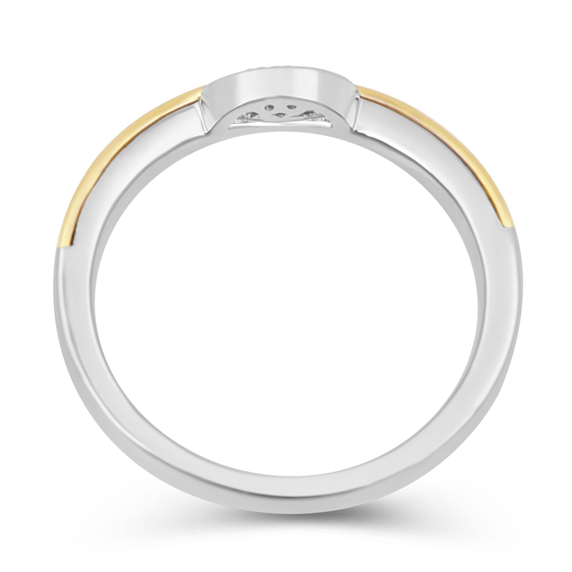 Jewelili 10K Yellow Gold and Sterling Silver Natural White Round Diamonds Anniversary Ring, Size 7