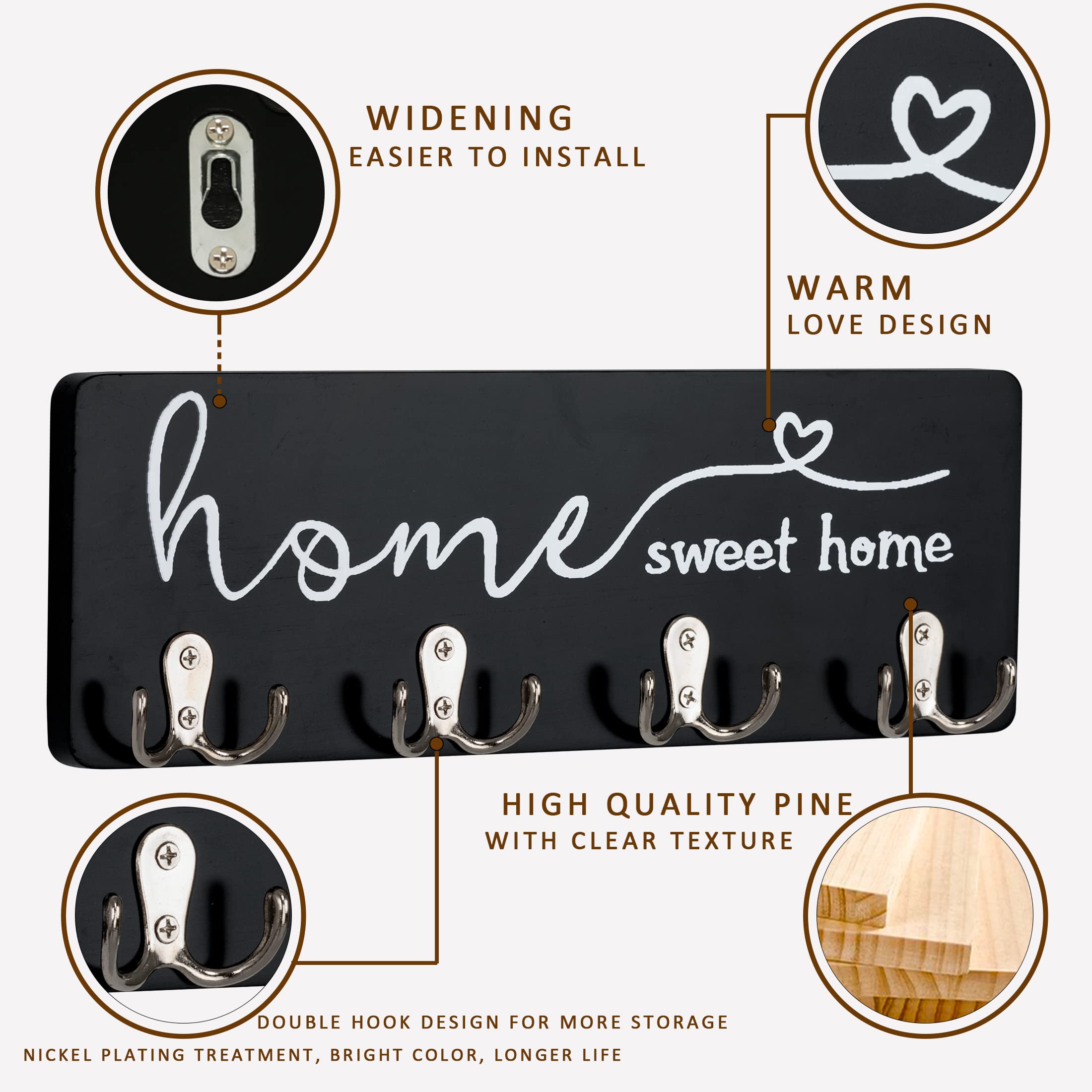 Ikviier Key Holder for Wall Decorative Made of Pine, Key Rack for Wall White, Key Hook for Wall with Double Hook,Creative Key Holder for Wall(A-White 01)