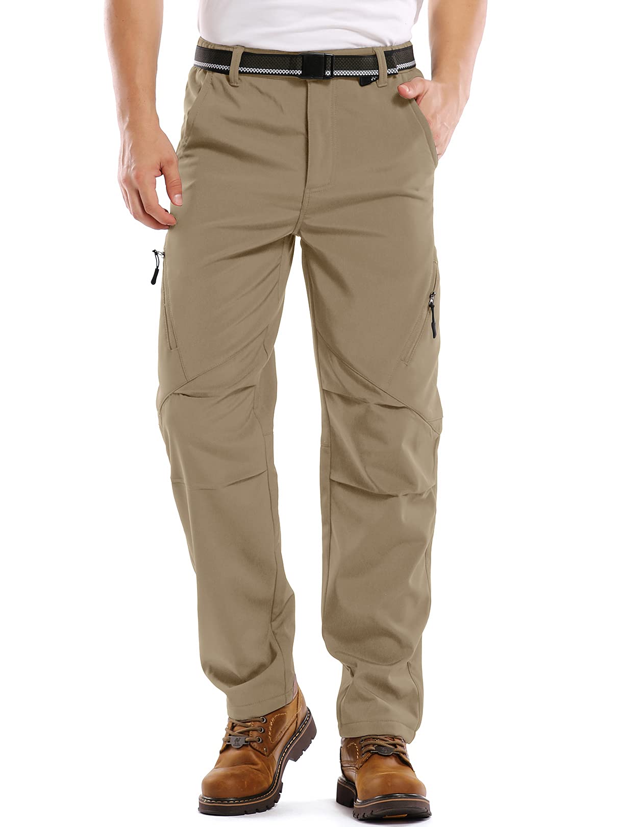 Jessie Kidden Mens Waterproof Hiking Pants, Outdoor Snow Ski Fishing Fleece Lined Insulated Soft Shell Winter Pants (6070 Khaki, 34)