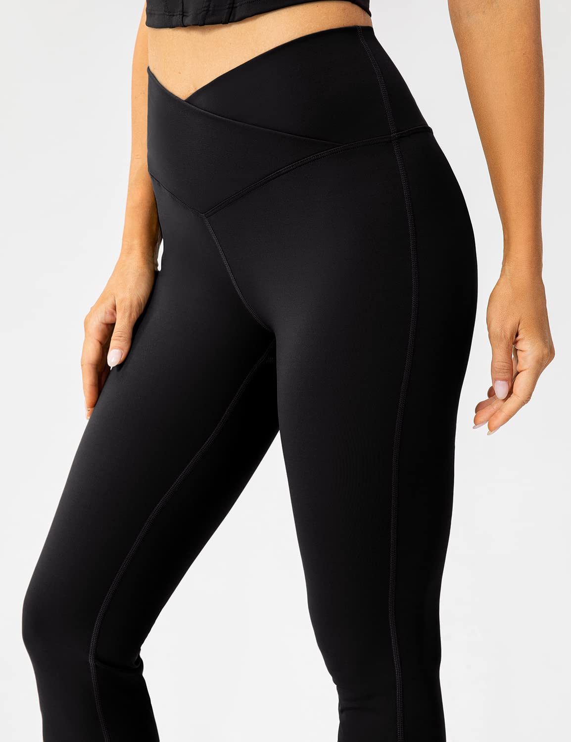 Lavento Women's Bootcut Yoga Pants - Crossover Flare Leggings for Women (Black, Medium)