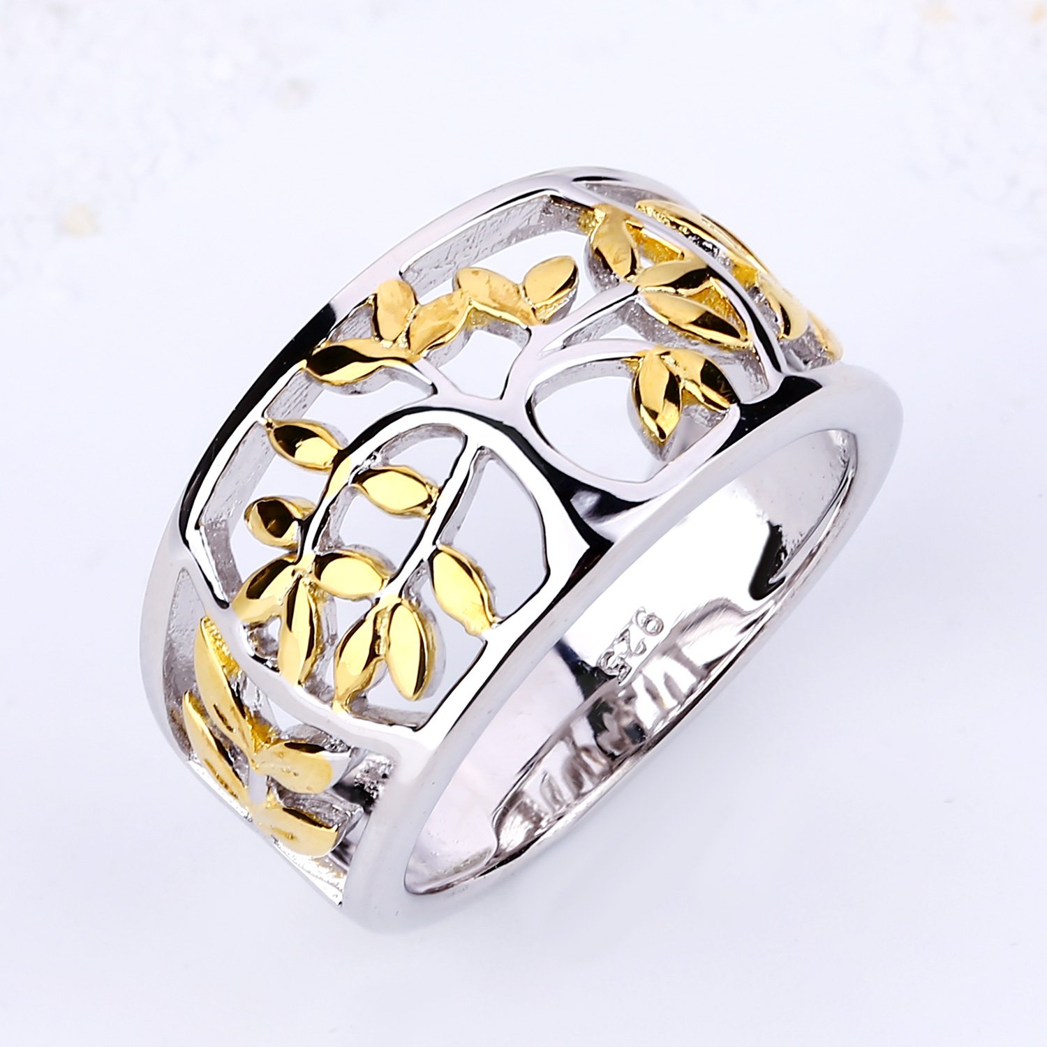 JO WISDOM 925 Sterling Silver Gold Tree Of Life Ring Anniversary Rings Size 8
