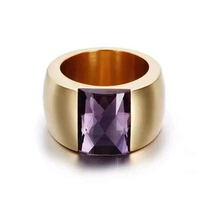 LAVIEST-Stainless Steel Ring Austrian Crystal White Blue Black Grey Stone Rings Female Titanium Gold Wedding Ring