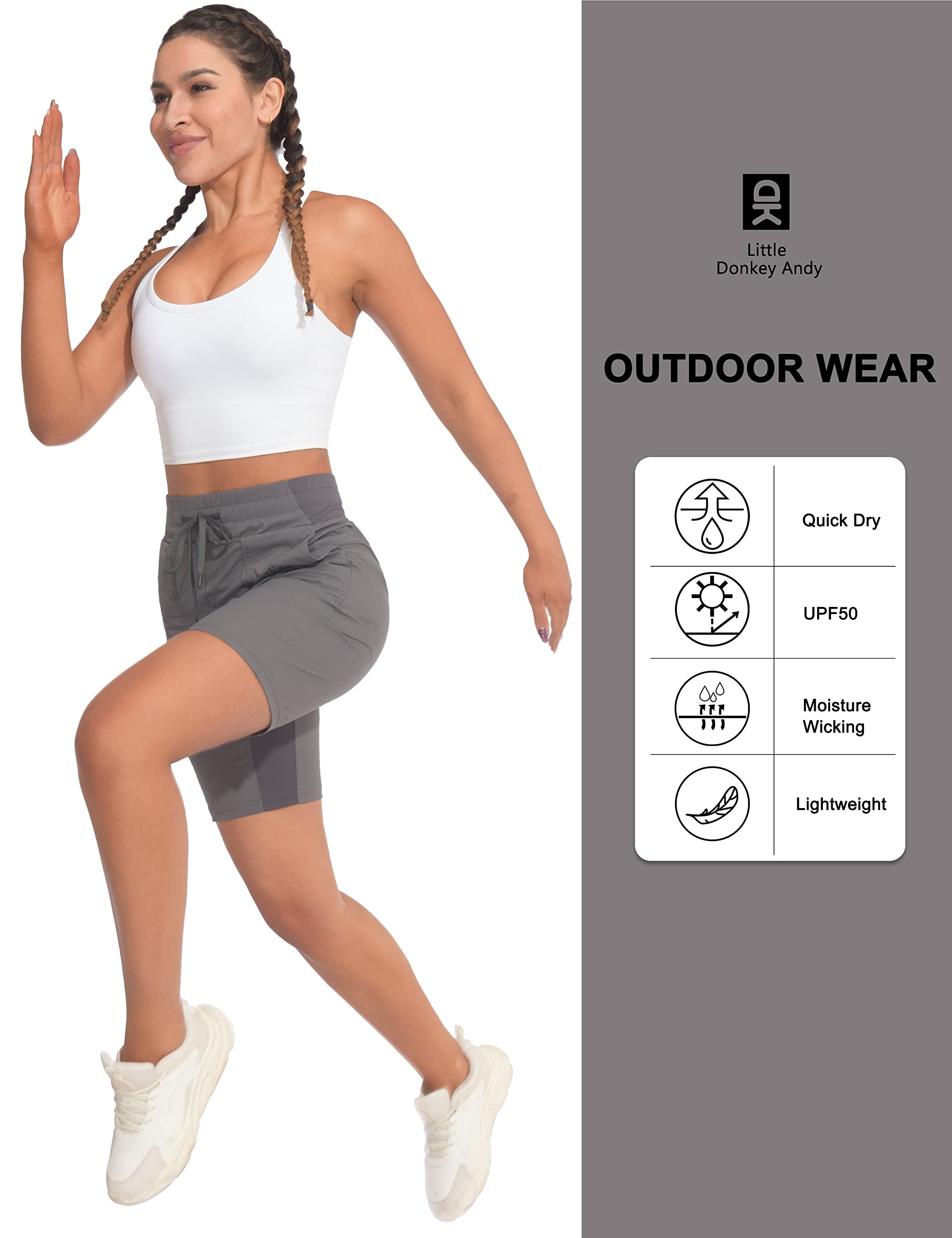 Little Donkey Andy Women's Quick Dry Hiking Bermuda Shorts, Stretch Golf Shorts, Elastic Waist with Drawstring Steel Gray L