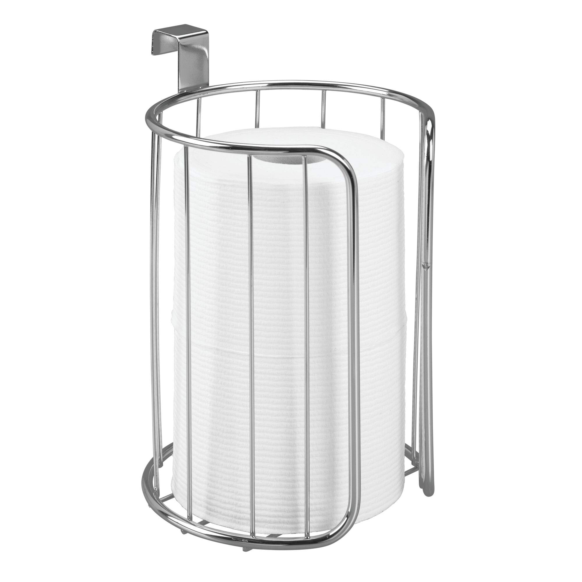 iDesign Classico Metal Toilet Paper Reserve, Over the Tank Tissue Organizer for Bathroom Storage, 6.25" x 6.25" x 10.25" - Chrome