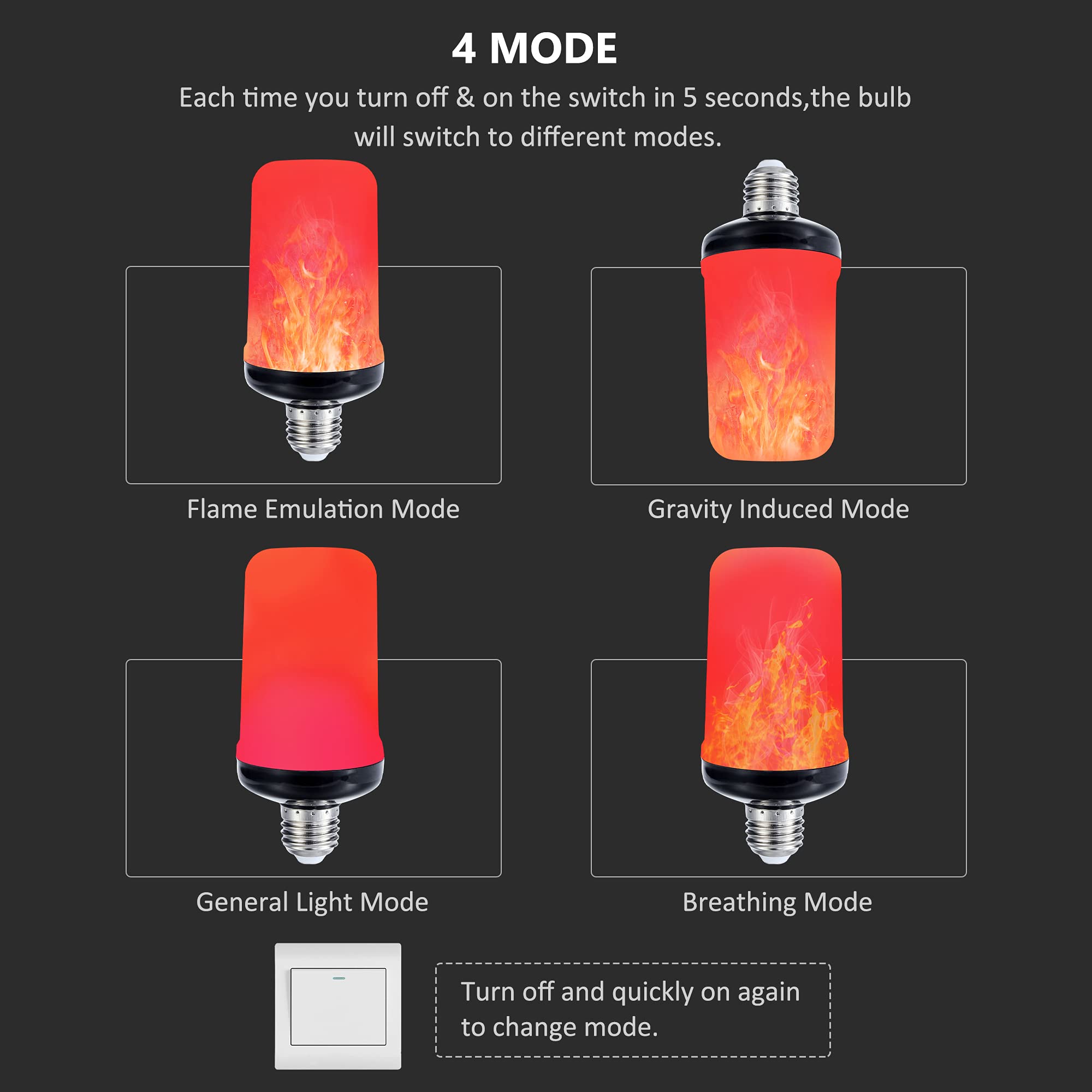 LED Blue Flame Light Bulbs 4 Modes E26 Fire Effect Light Bulbs Realistic Flickering Flame Light Bulbs Simulated Decorative Flame Lights with Gravity Sensor for Halloween Christmas Party, 4 Pack