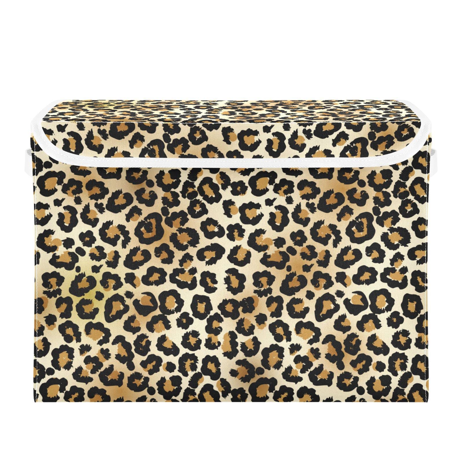 Kigai Fashion Colorful Leopard Animal Print Storage Bin, Storage Baskets with Lids Large Organizer Collapsible Storage Bins Cube for Bedroom, Shelves, Closet, Home, Office 16.5 X 12.6 X 11.8 Inch