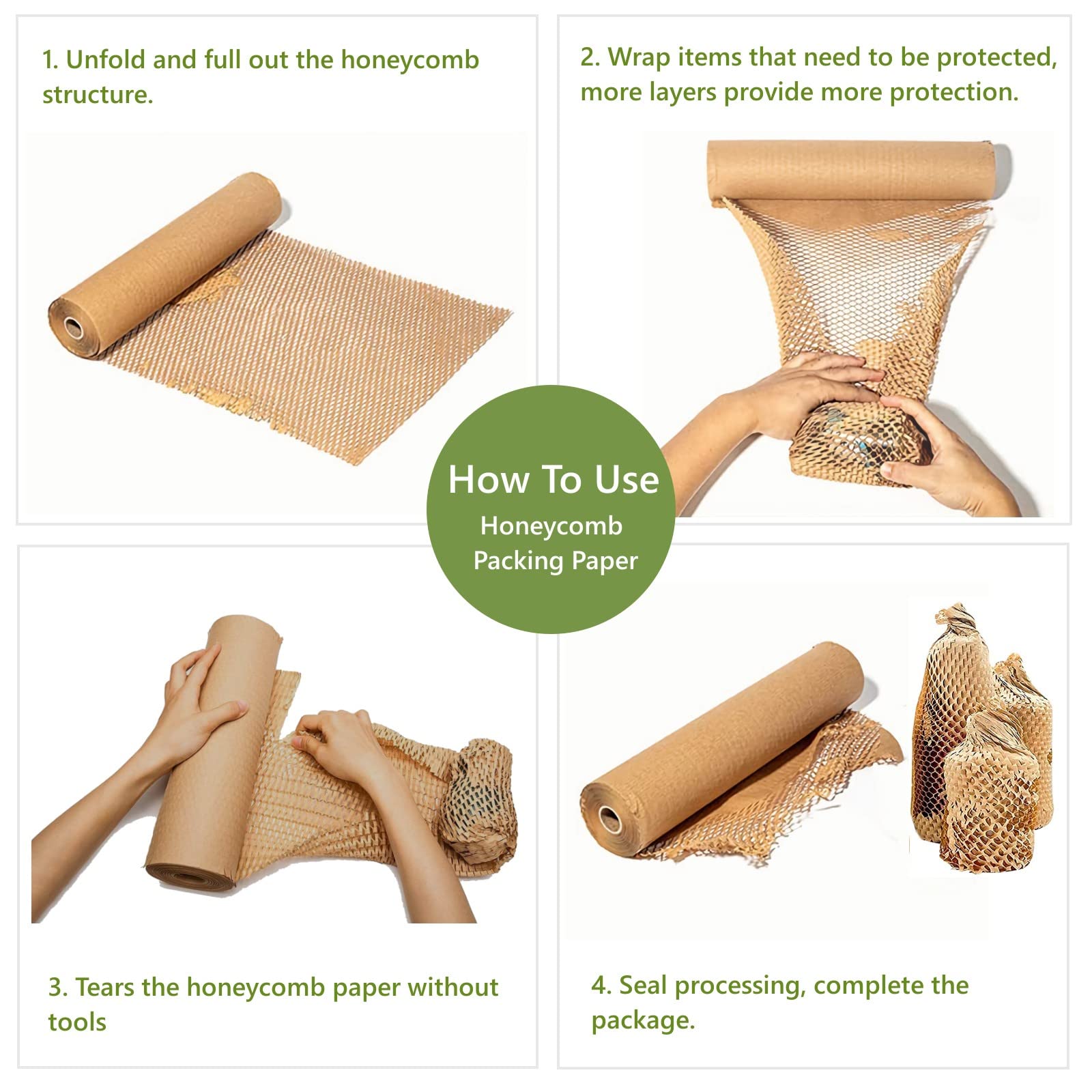 Honeycomb Packing Paper, 16" x 345' Packing Paper for Moving, Recyclable Biodegradable Cushioning Packing Material Honeycomb Wrapping Paper Roll