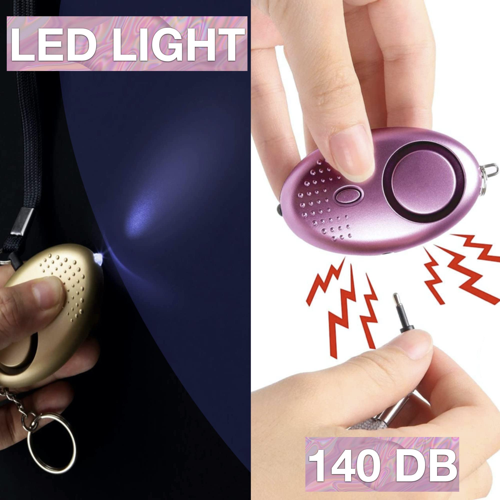 Keychains Set for Girls Safety Alarm with Flashlight, Pom Pom, Wristlet and Multi-Function Keychian Wristlet Purple