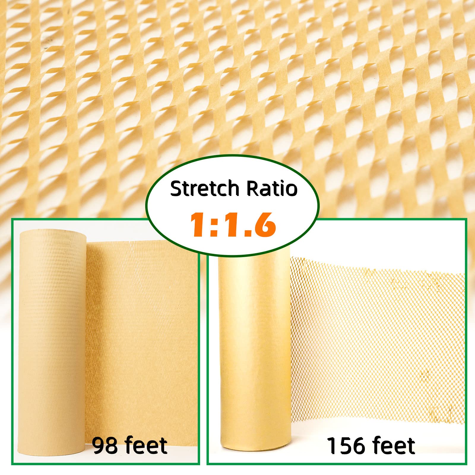 Honeycomb Packing Paper for Moving Dishes and Glassware 15"x98' Eco Friendly Packaging Bubble Cushion Wrap Roll Bulk Shipping Supplies for Packages Box Void Filler