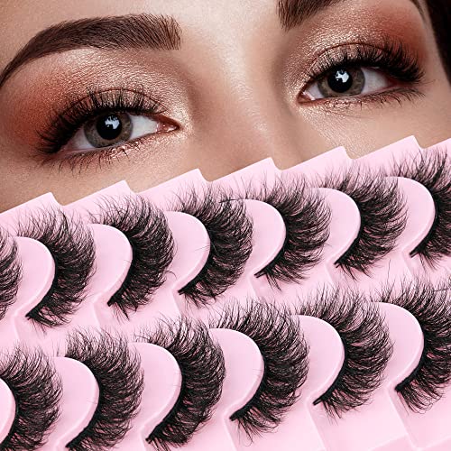 Lashes Natural Look False Eyelashes Wispy Mink Lashes Natural Lashes Extension Fluffy 5D Short Fake Eyelashes Curly Soft Lashes 8 Pairs Pack by GVEFETIEE