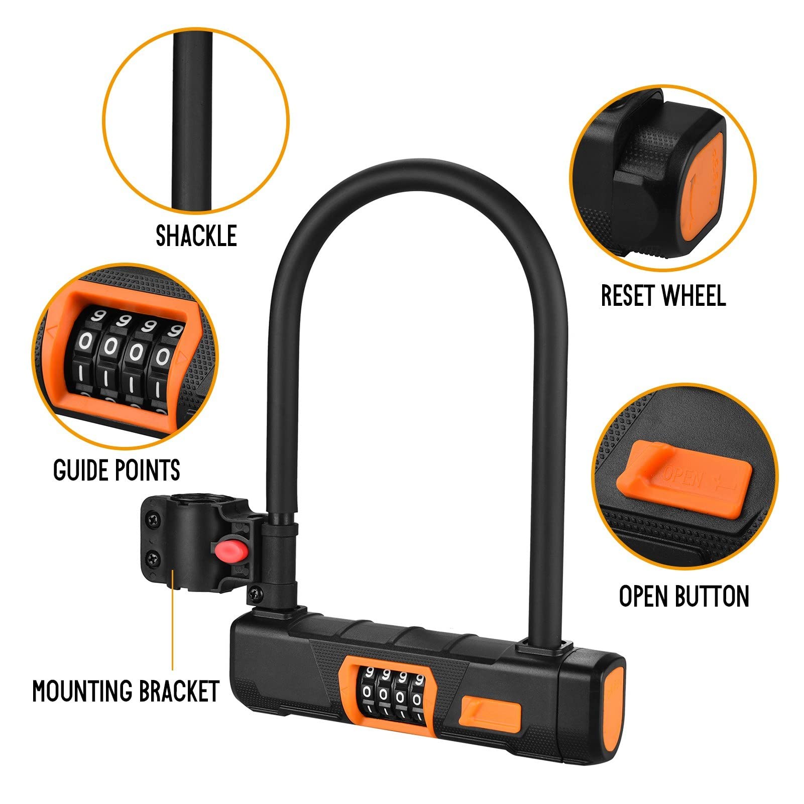 MengK Bicycle U Lock Anti-Theft Bike Password Lock Heavy Duty Combination U Lock Bike Lock Bike Safety Tool