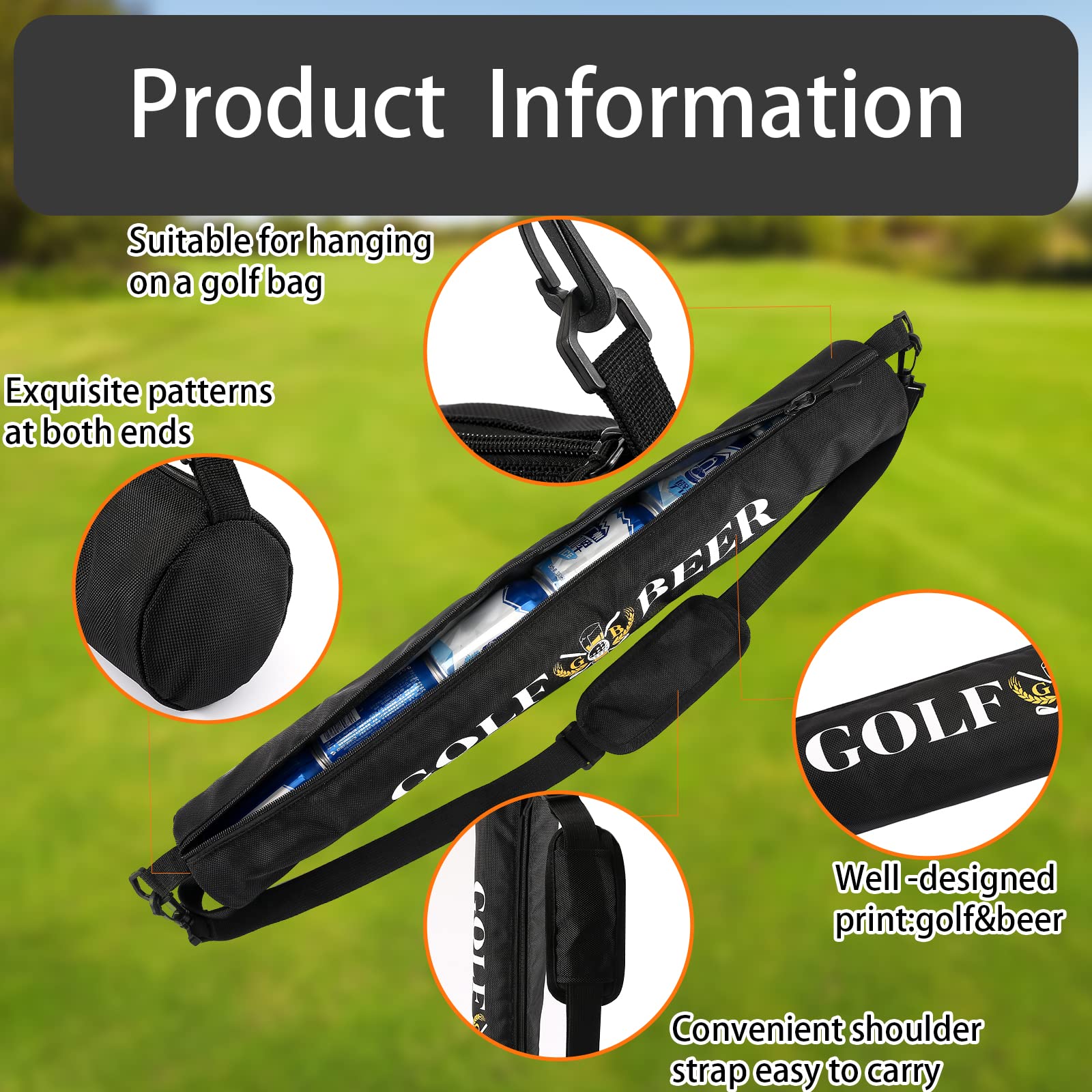 HYXITVCG Beer Sleeve for Golf Bag, 6-Cans Insulated Tube Cooler, Black