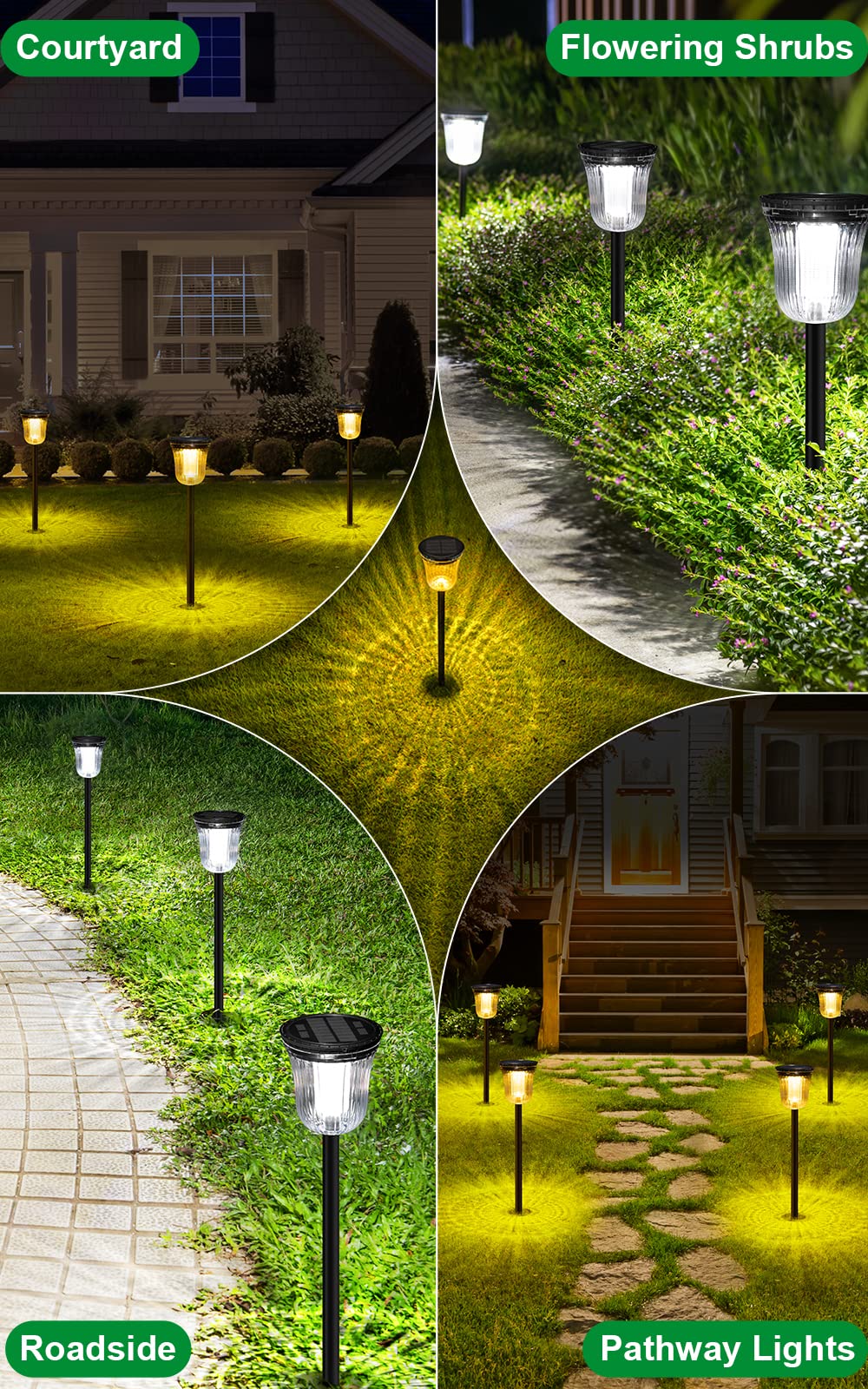 JSOT Solar Pathway Lights Outdoor Waterproof Color Changing,2 Modes Auto On/Off Solar Powered Lights for Garden Backyard Driveway Landscape 6 Pack