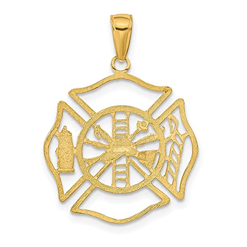 IceCarats 14K Yellow Gold Fireman Necklace Firefighter Pendant Rescue Charm 29mm x 21mm Only