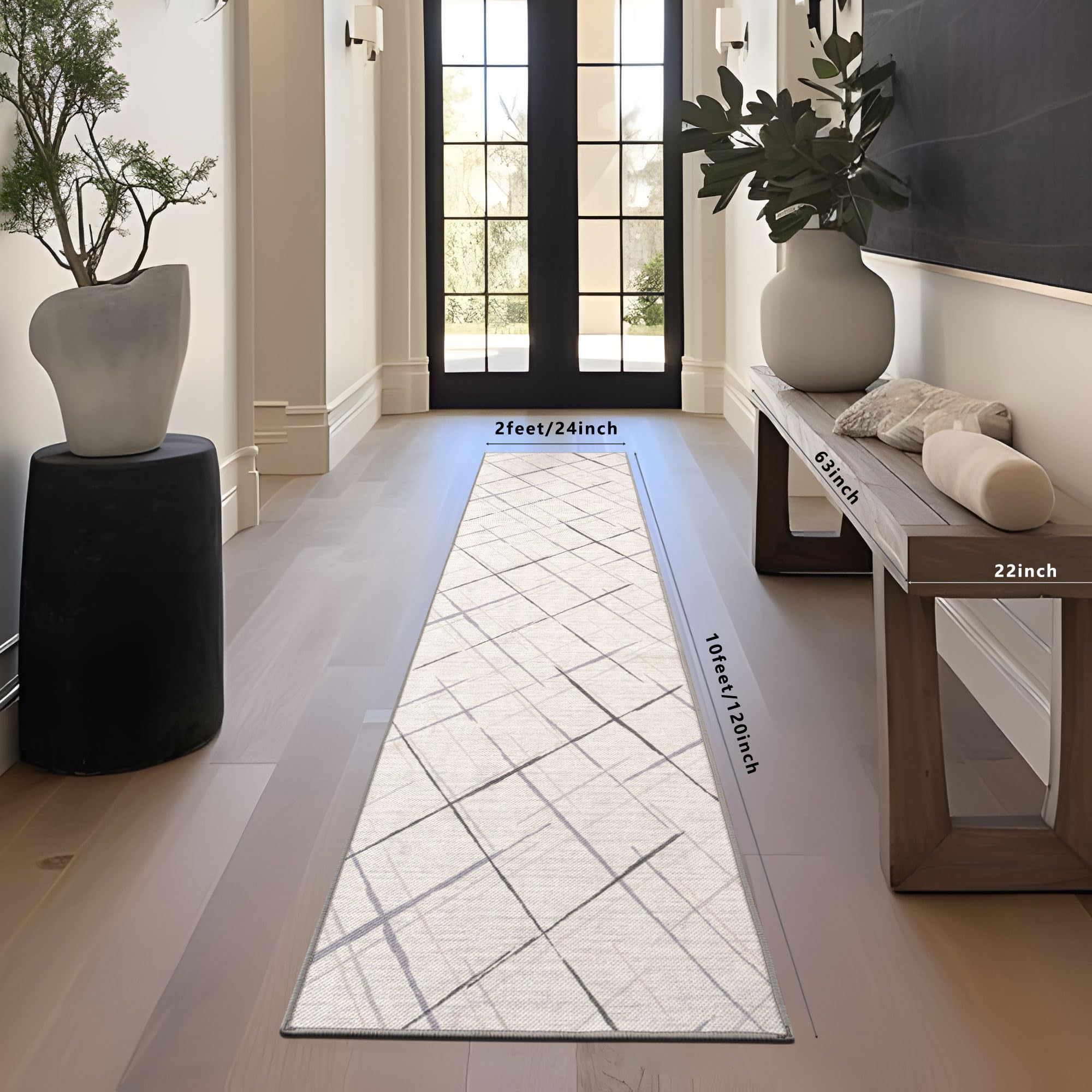 TTelephant Runners for Hallways Kitchen Runner Rug Non Slip 2x10 Long Washable Runner Rugs No Pile Tear and Stain Resistance, Hand Woven Style Thin Rug for Hallways, Kitchen, Laundry, Bathroom- White