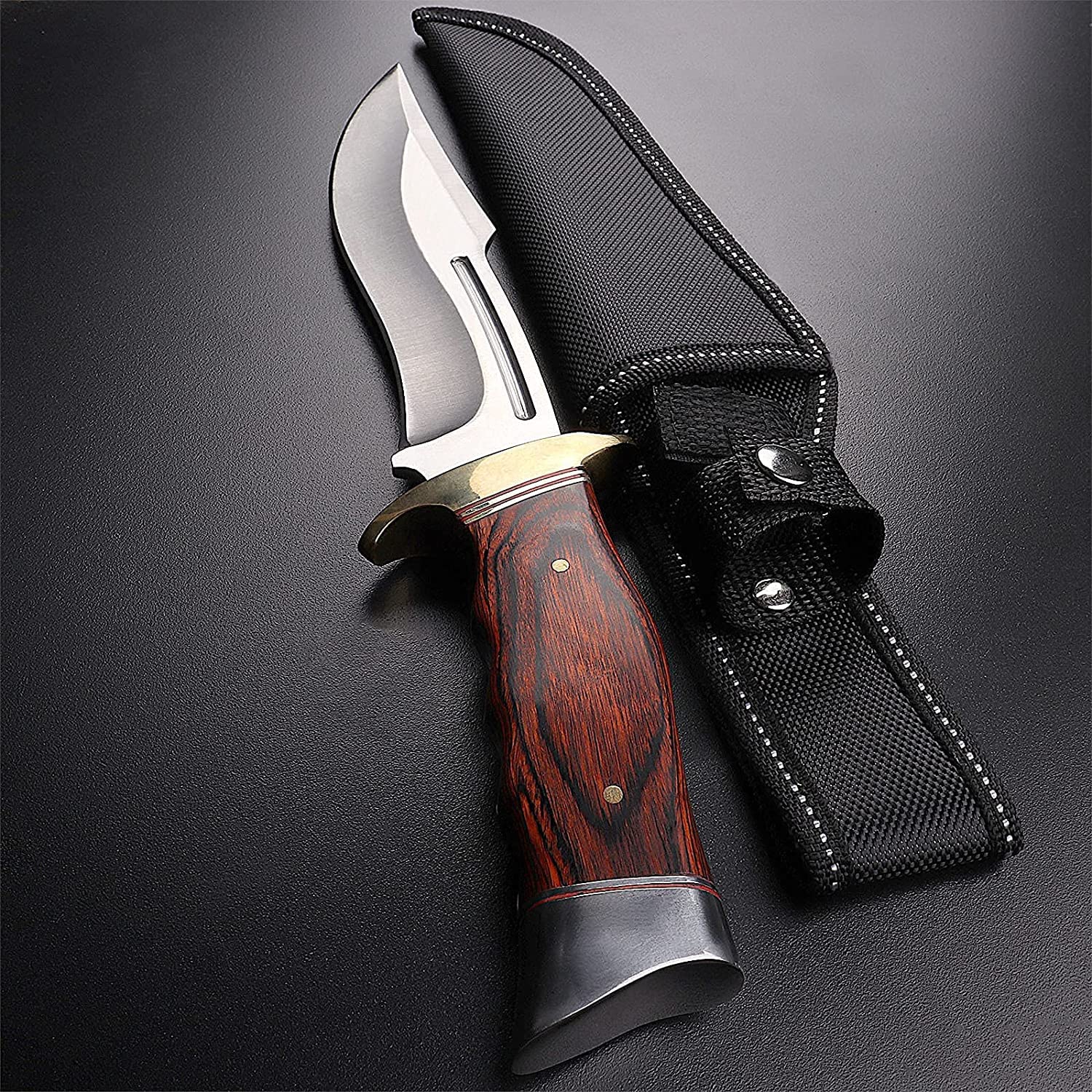 liuliang1 12.2'' Hunting knife Fixed Blade with the sharpest 3Cr13MoV stainless steel Red sandalwood Handle+sheath for Outdoor Survival, Camping