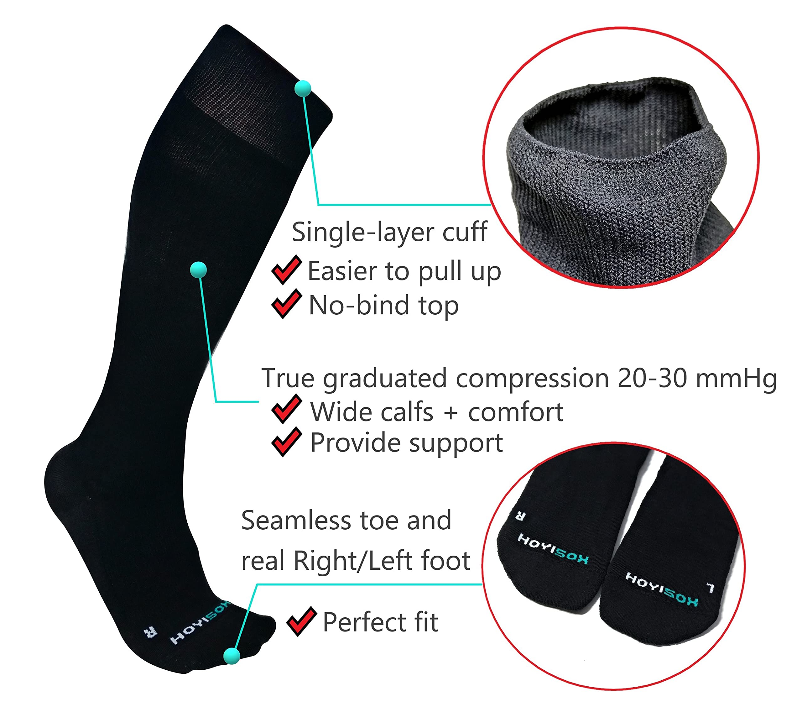 HOYISOX Big and Tall Compression Socks Comfortable Wool Knee High Socks for Men and Women (as1, alpha, 5x_l, regular, regular, Dark Black)