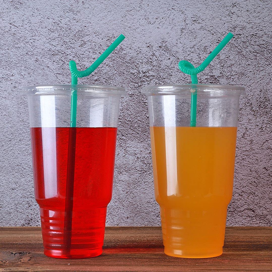 InhabitAtiveness,32 oz 50 sets clear Disposable Plastic Cups with Flat Lids Party Cup for Cold Drinks,Snack Cups,Iced Coffee Cups,Dessert Cups,Bubble Boba Cups,Tea cups,Smoothie Cups.
