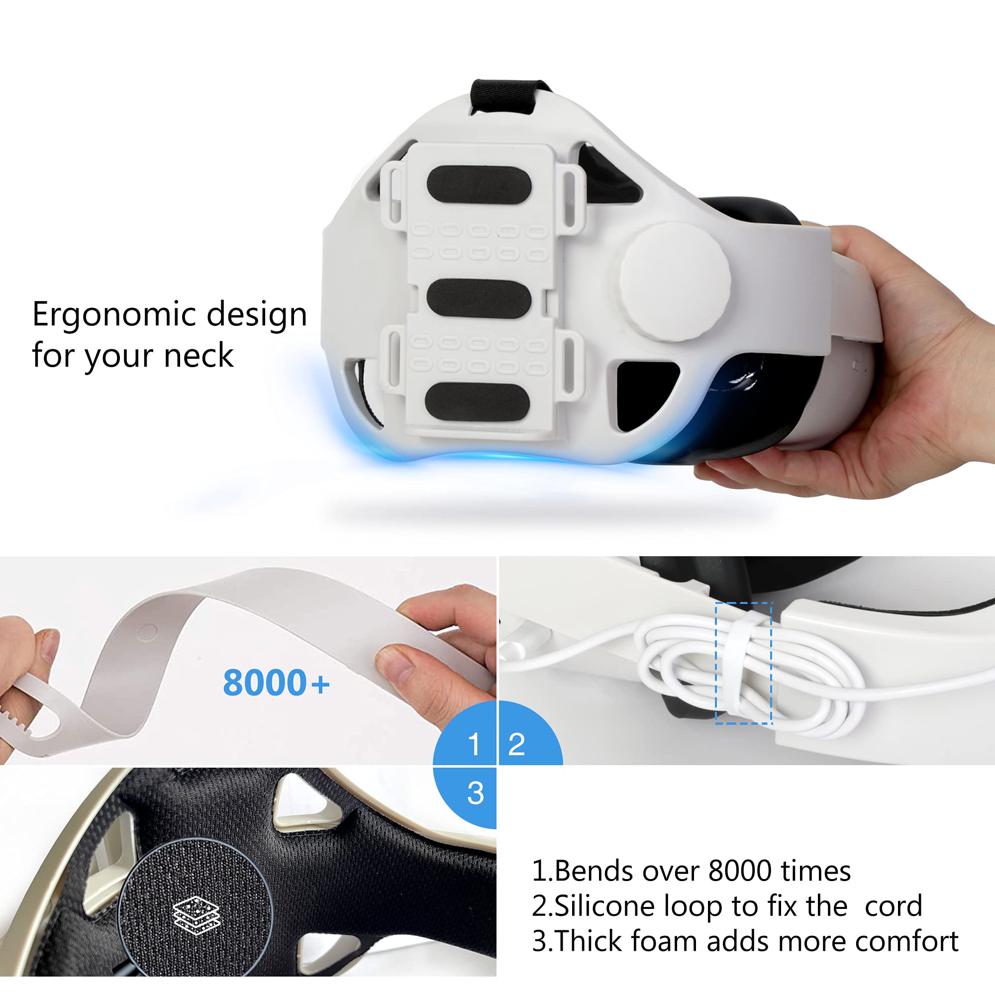 JSVER Head Strap Compatible for Oculus Quest 2, Adjustable Head Strap with Removable Battery Pack Holder, Replacement for Oculus Quest 2 Elite Strap, Reduce Pressure for Quest 2 Headset - White