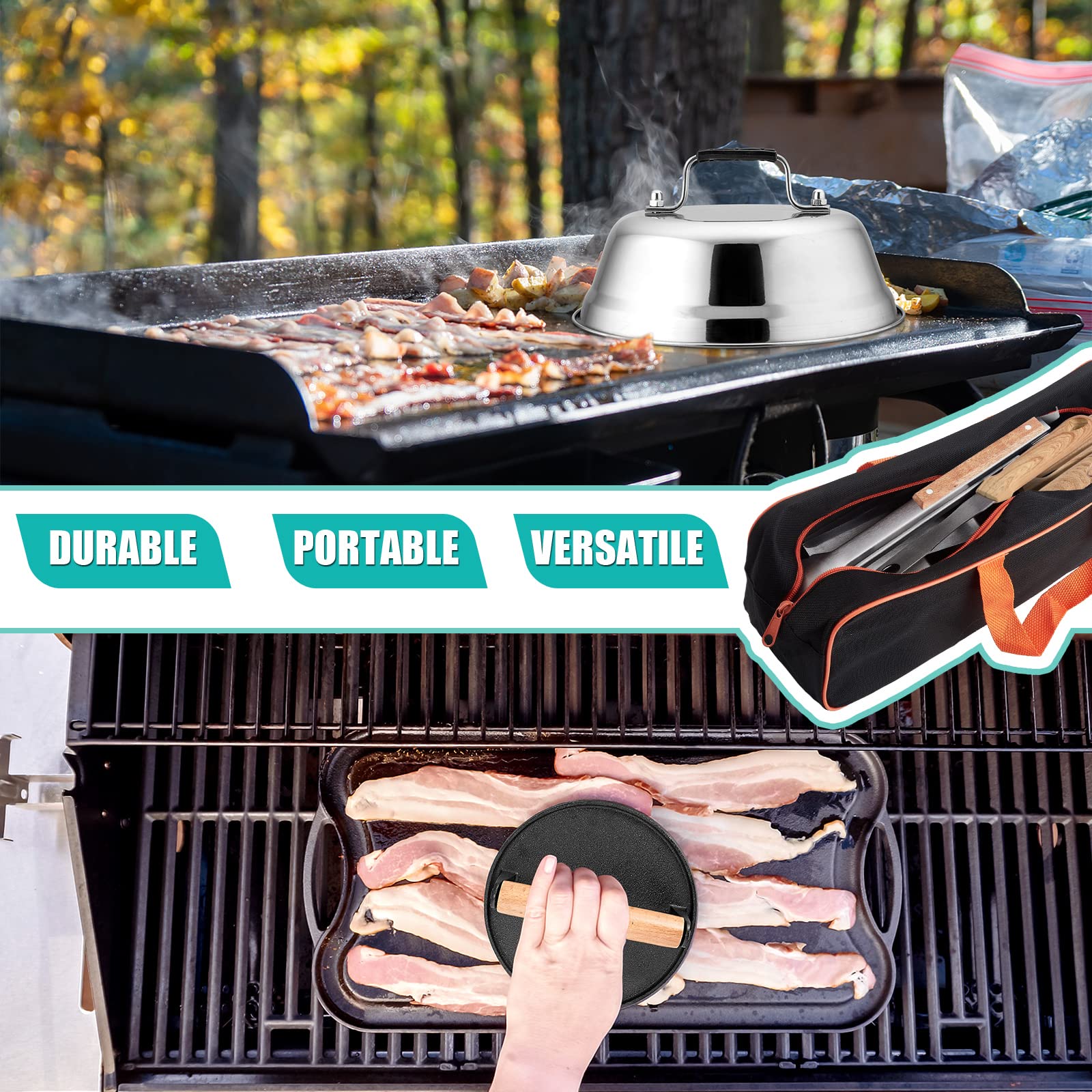 HaSteeL 20Pcs Griddle Accessories, Complete Stainless Steel Griddle Spatula Kit, Perfect for Outdoor Teppanyaki Flat Top Grilling Cooking Camping, Heavy Duty Melting Dome, Metal Spatulas, Burger Press