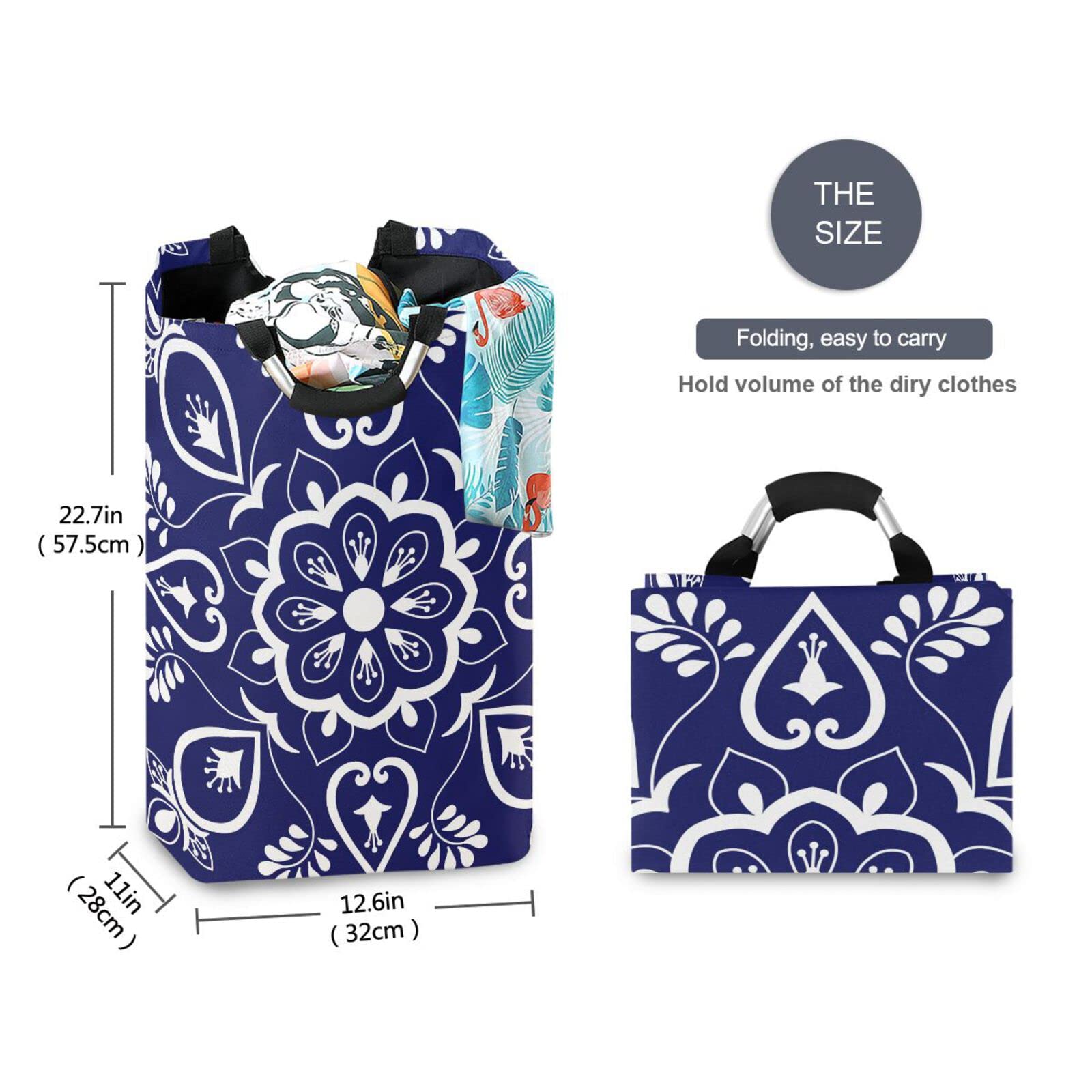 JUMBEAR Mexican Talavera Laundry Basket Collapsible Large Clothes Hamper Nursery Storage Bin with Handle for Bedroom, Bathroom, Dorm, Kids Room