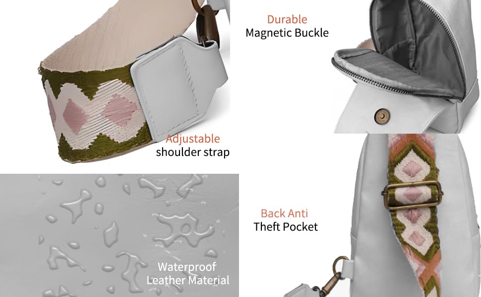 WeoTca Sling Bag for Women Crossbody Bags Multipurpose Chest Bags PU Leather Satchel (white