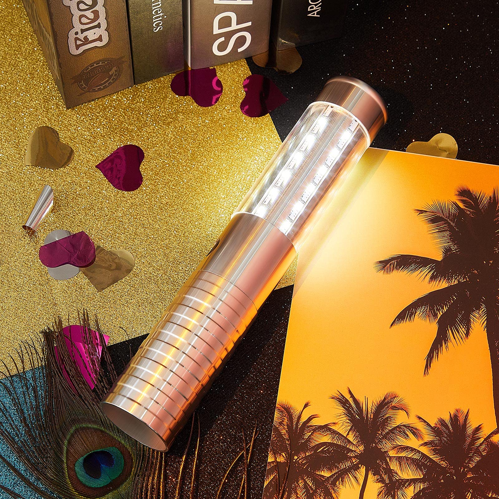 LED Strobe Baton Light LED Bottle Service Light Reusable LED Light Champagne Bottle Handheld Light for Party Concert Event Outdoor (Gold Silver)