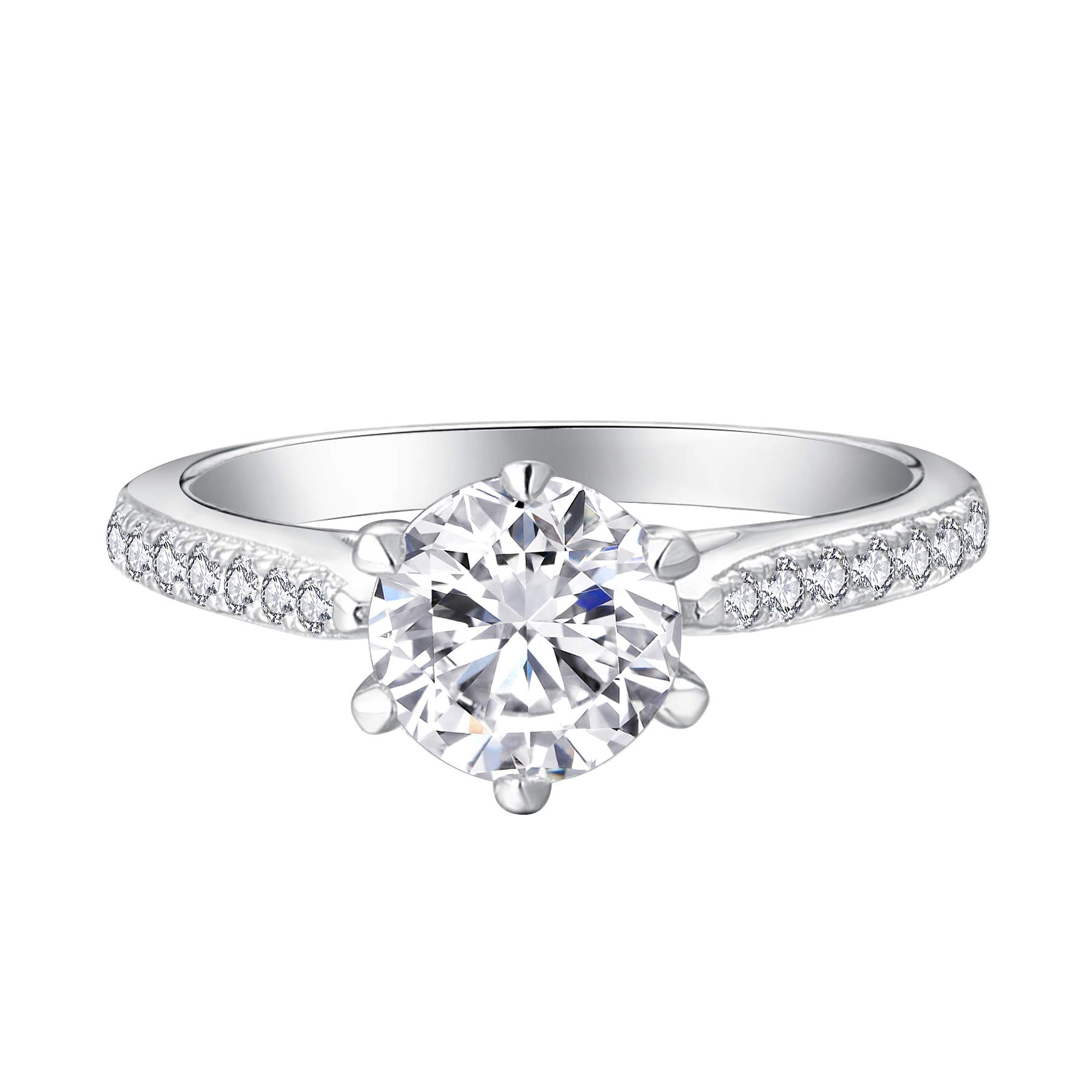 JO WISDOM Women Ring,925 Sterling Silver Engagement Wedding Promise Ring with 7mm 5A Cubic Zirconia,Jewelry for Women