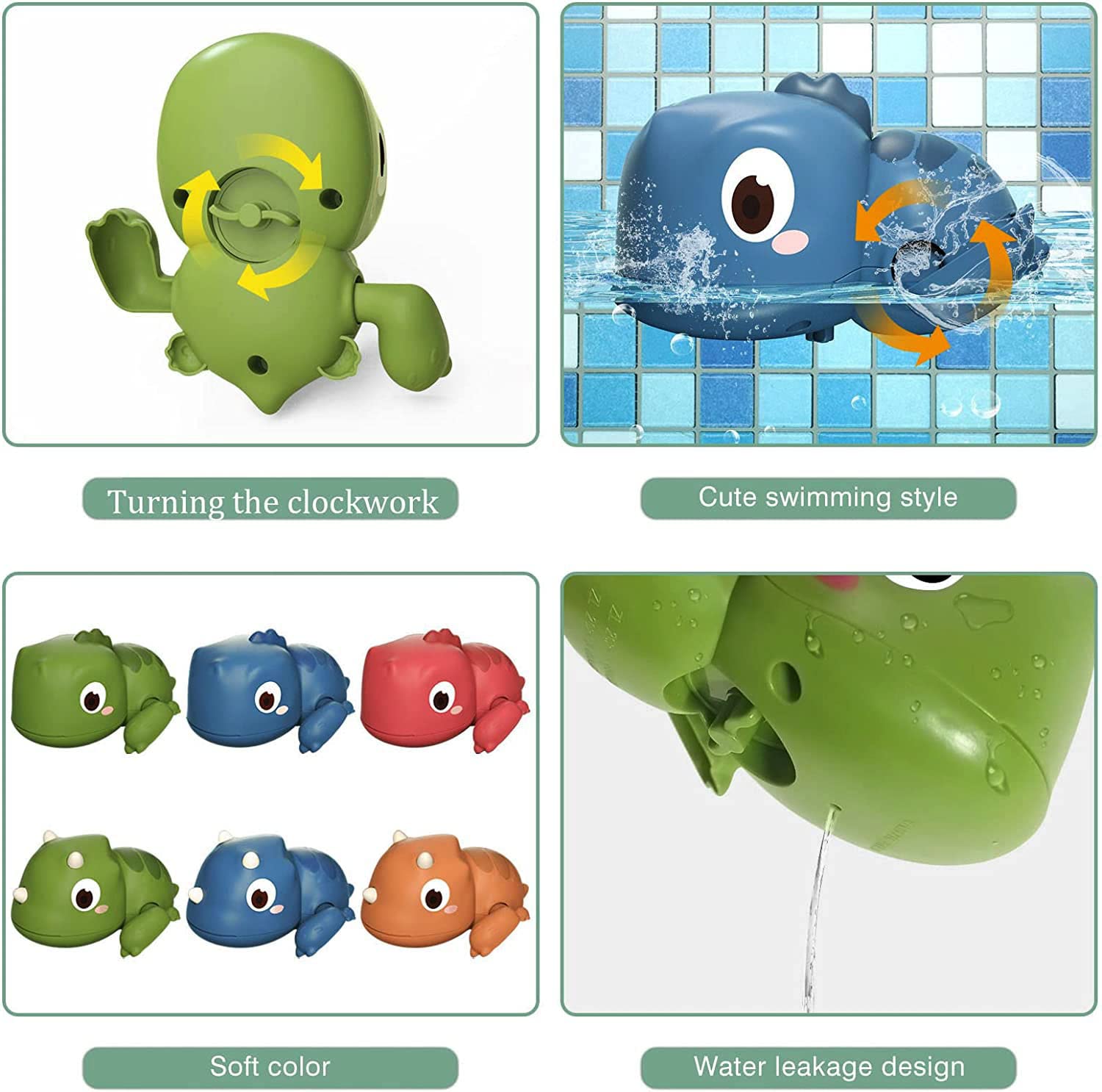 LAYPUNY Baby Bath Toys 6 Pack Dinosaur Floating Wind- Up Swimming Toys Pool Game Kid Bathtub Gift for Toddlers1-3 4 5 (6 Sets)