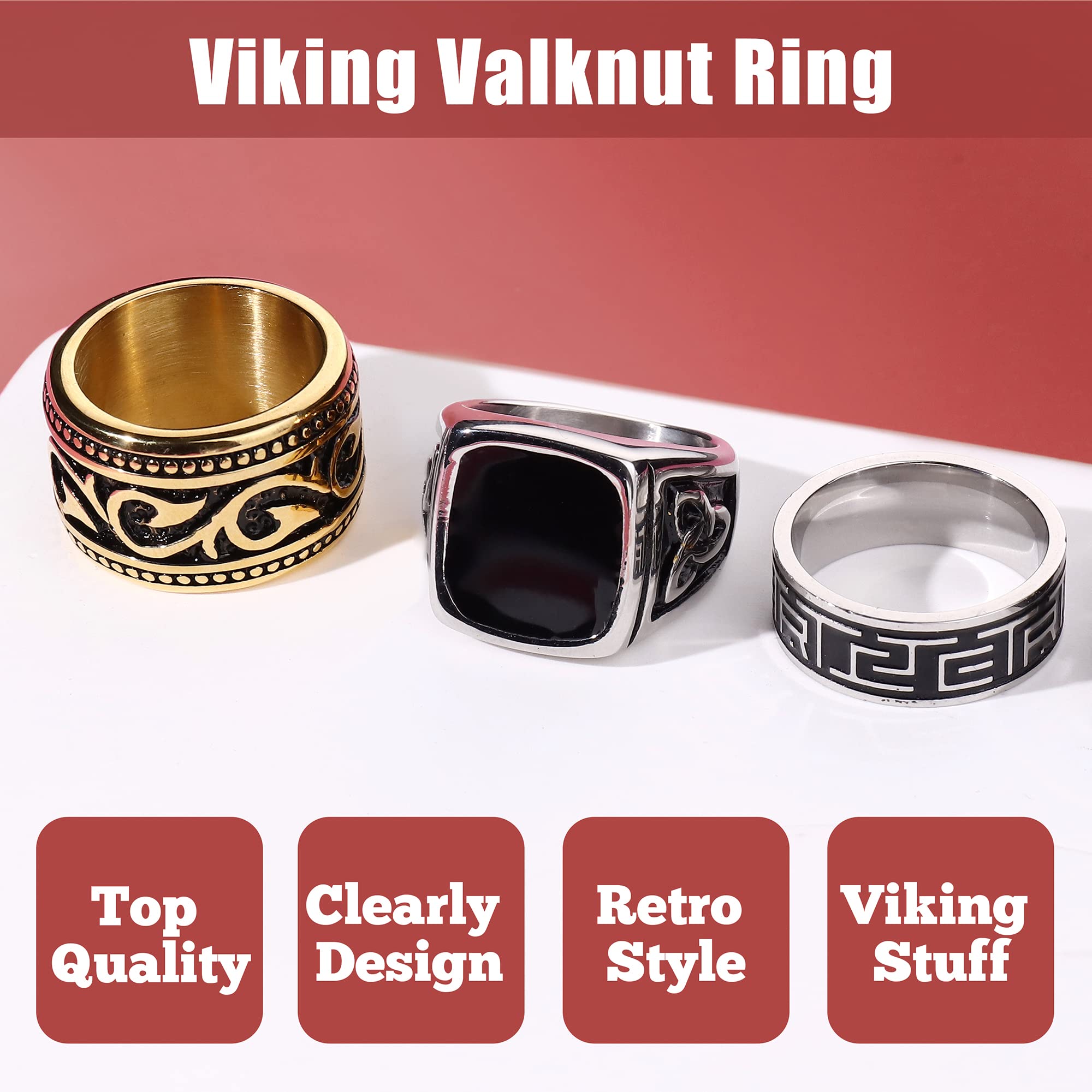 Jstyle 4Pcs Stainless Steel Signet Biker Rings Set Cuban Chain Spinner Ring Silver Vintage Celtic Knot Band Rings Beveled Polished Edge Comfort Fit 10