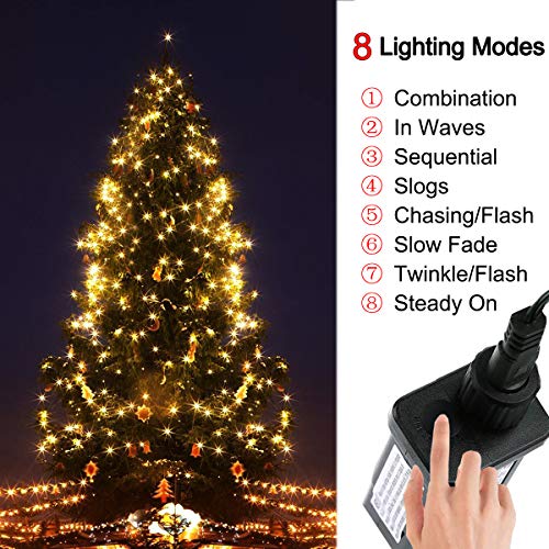 Indoor Christmas String Lights - 220 LEDs 82ft/25m Memory Function 8 Modes End-to-End Plug in Outdoor Waterproof Decorative Fairy Twinkle Xmas Lights for New Year/Tree/Wedding/Patio/Home - Warm White