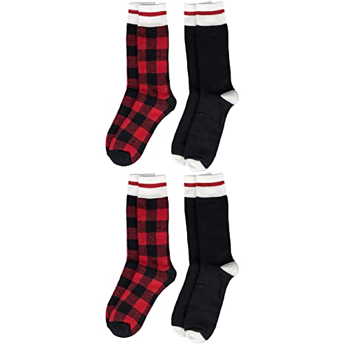 Kodiak Men Thermal Crew Warm Outdoor Socks with Thick Brushed Cushioning, 4 Pairs, Size Men 7-12, Black Red