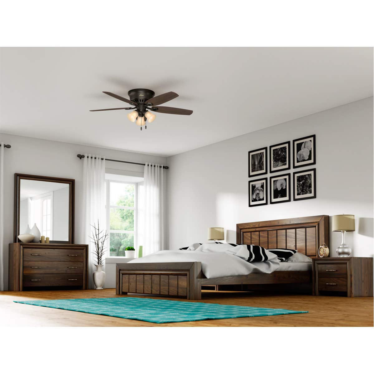 Hunter Fan Company Indoor 53327 52" Builder Low Profile Ceiling Fan with Light, 52 inch, New Bronze finish