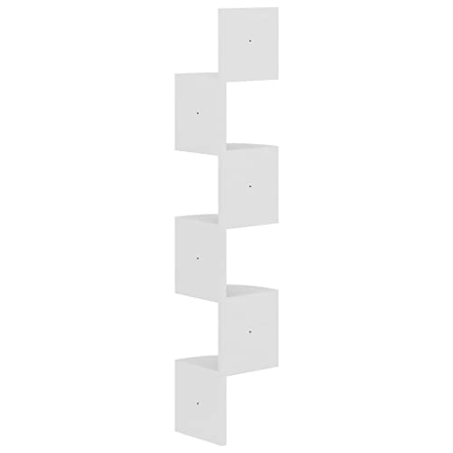 Wall Corner Shelf,Wall Decor,Floating Shelves,Wall Mounted Shelves,Storage Display Shelf,Shelving Rack,for Living Room,Bathroom,Office,White 7.5"x7.5"x48.4" Engineered Wood