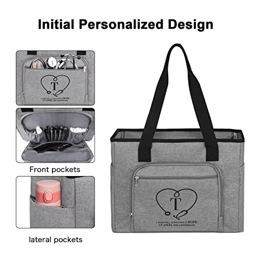 Kitguard Initial Nurse Tote Bags for Work with Bottom Support Pad,Monogrammed Personalized Nurse Accessories Bag with 15.24" Laptop Layer,Nurse Gifts for Women