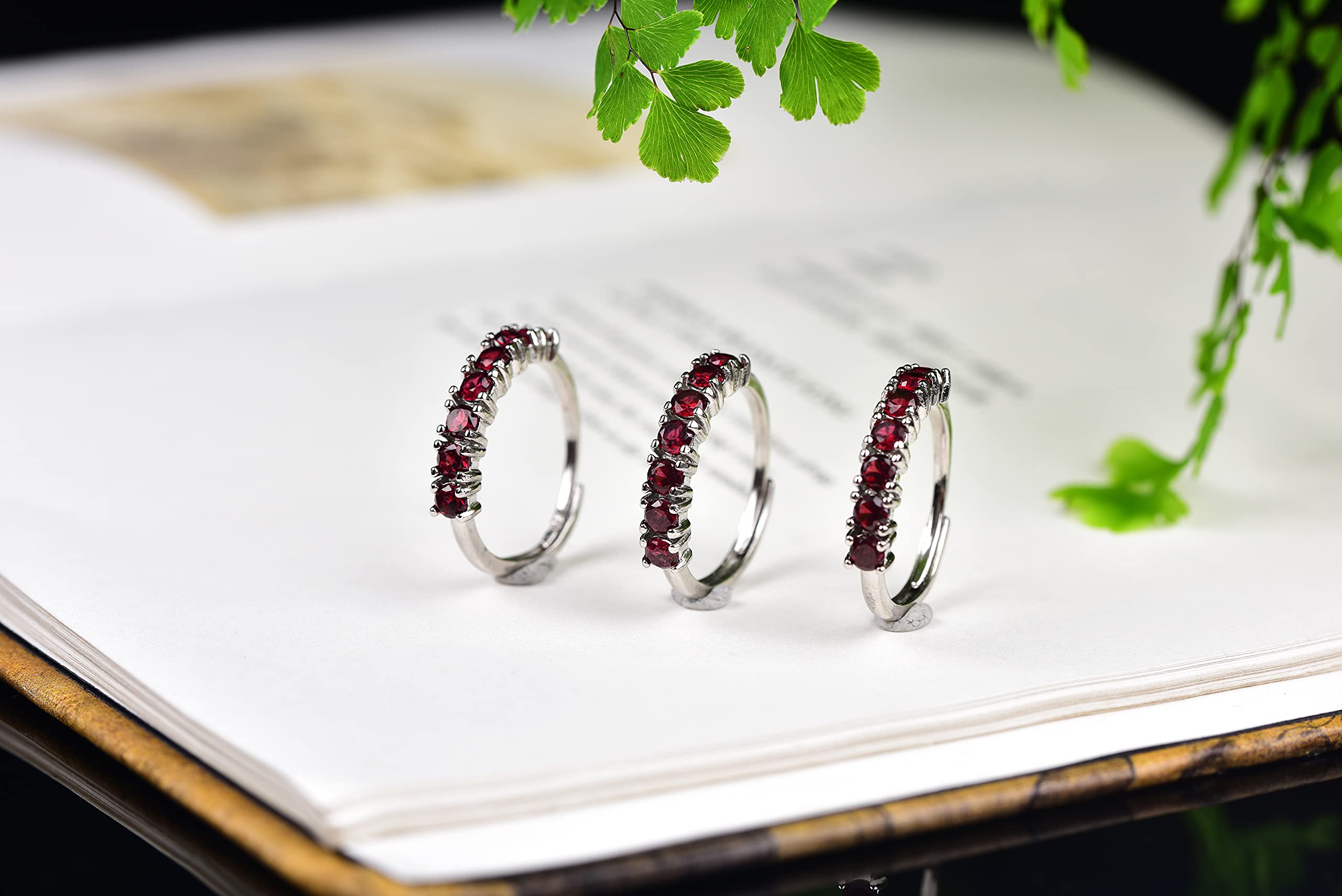KELINSTONE Natural Garnet Adjustable Women's Silver-plated Crystal Ring High Polished Bare Beads Jewelry Gift