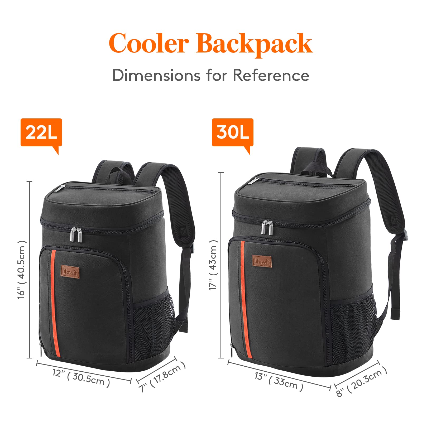 Lifewit 30 Cans Backpack Cooler, Black, 22L Capacity, Insulated, Waterproof, Leakproof, Multiple Pockets, Suitable for Outdoor Activities