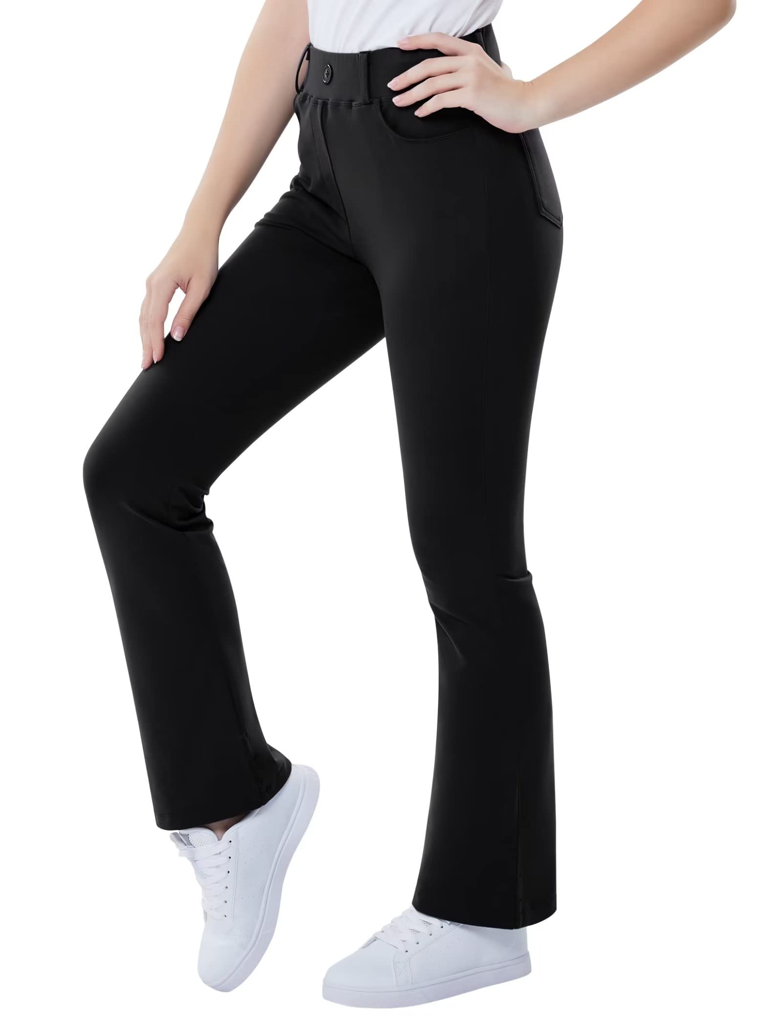 KOJOOIN Women's Yoga Dress Pants Stretchy Work Slacks Office Business Bootcut Office Trousers Leg Pants with 19 Pockets